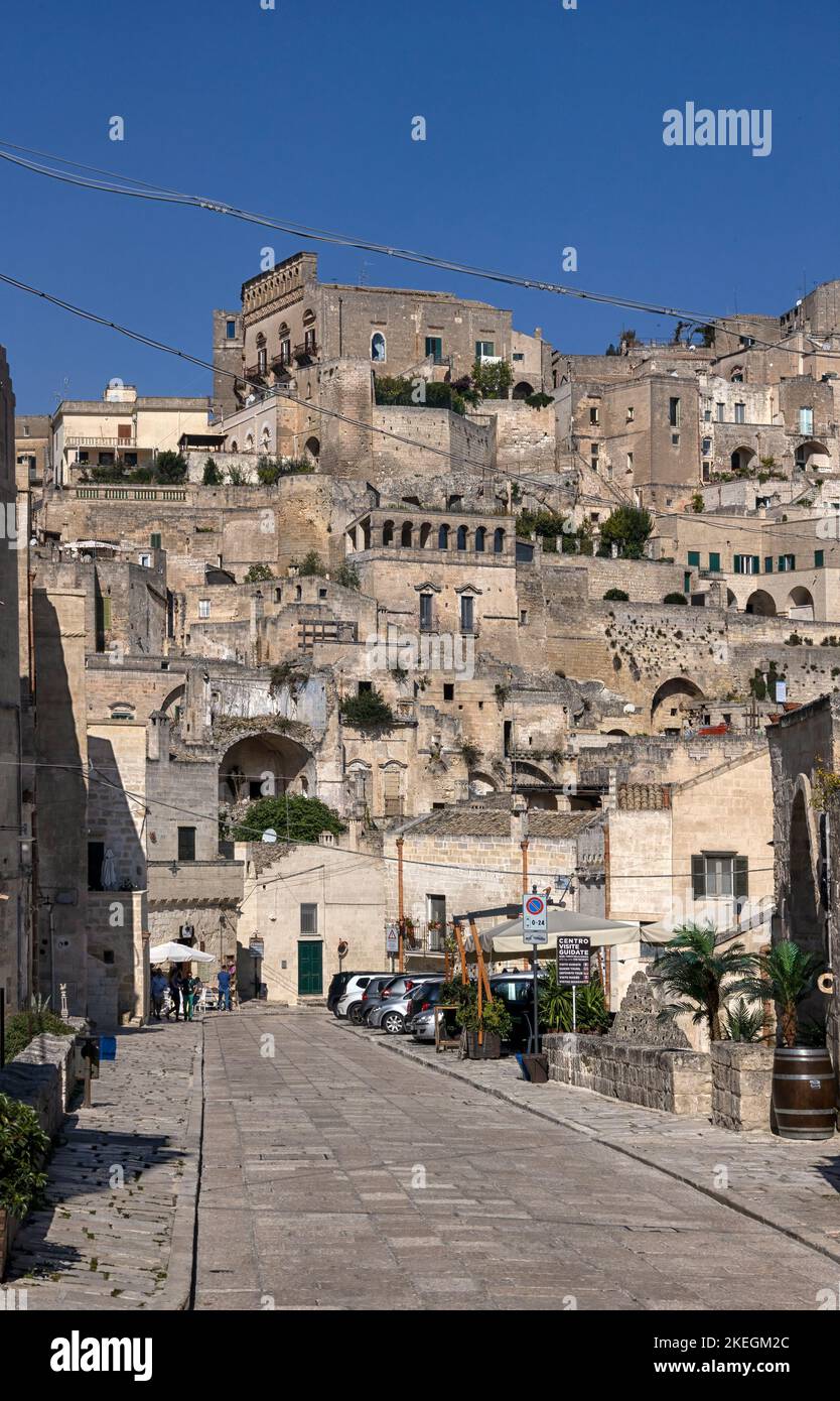 MATERA, ITALY - OCTOBER 17, 2022: View of the buildings in the city as ...