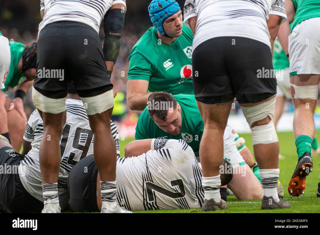 Cian Healy of Ireland scores a try during the Bank of Ireland Nations ...
