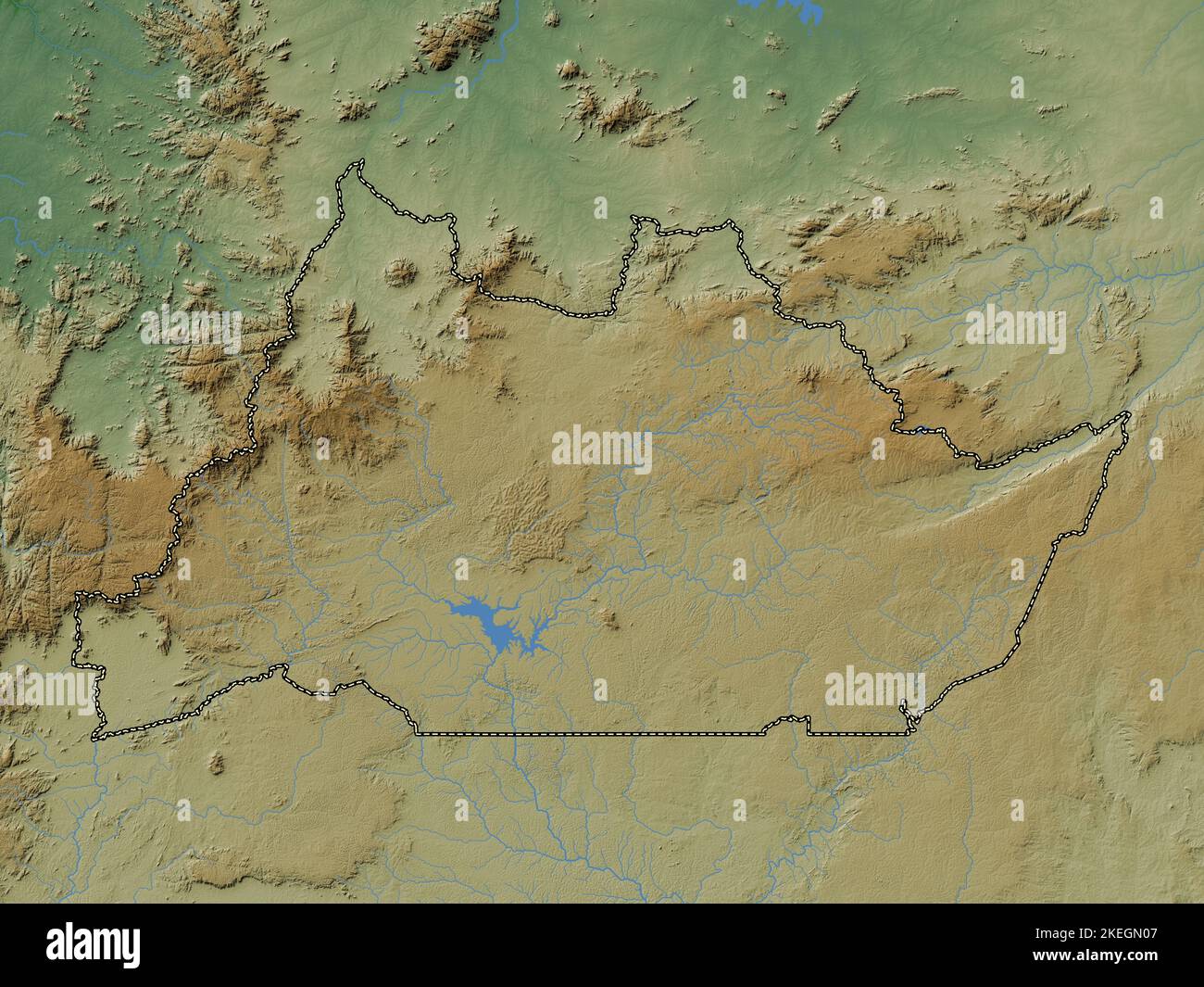 Adamaoua, region of Cameroon. Colored elevation map with lakes and ...