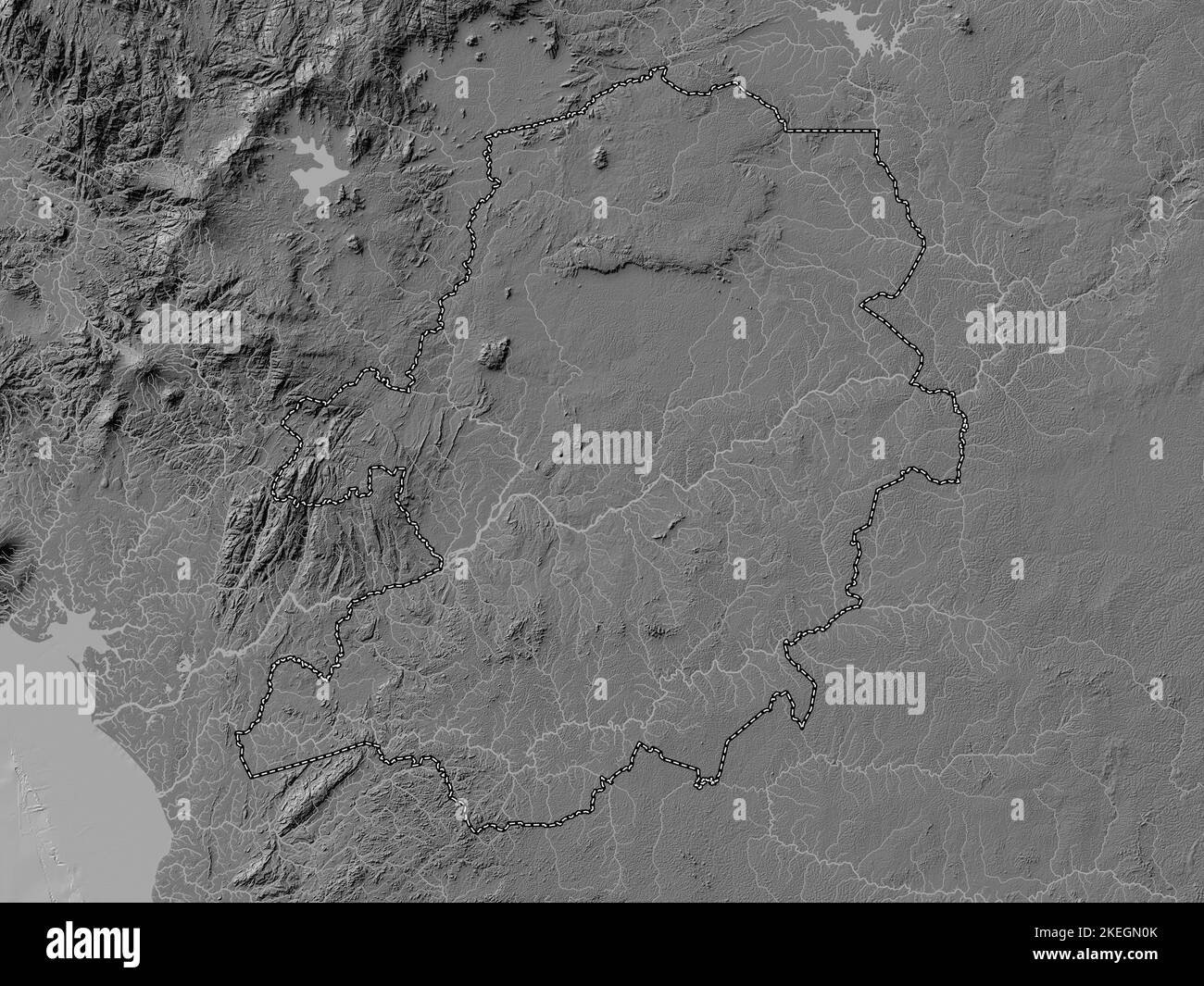 Centre, region of Cameroon. Bilevel elevation map with lakes and rivers ...