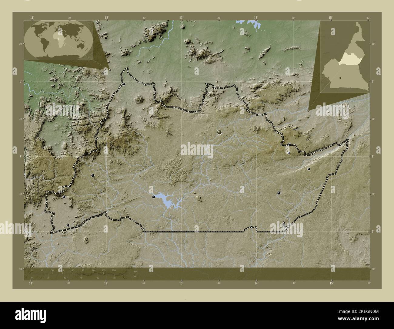 Adamaoua, region of Cameroon. Elevation map colored in wiki style with ...