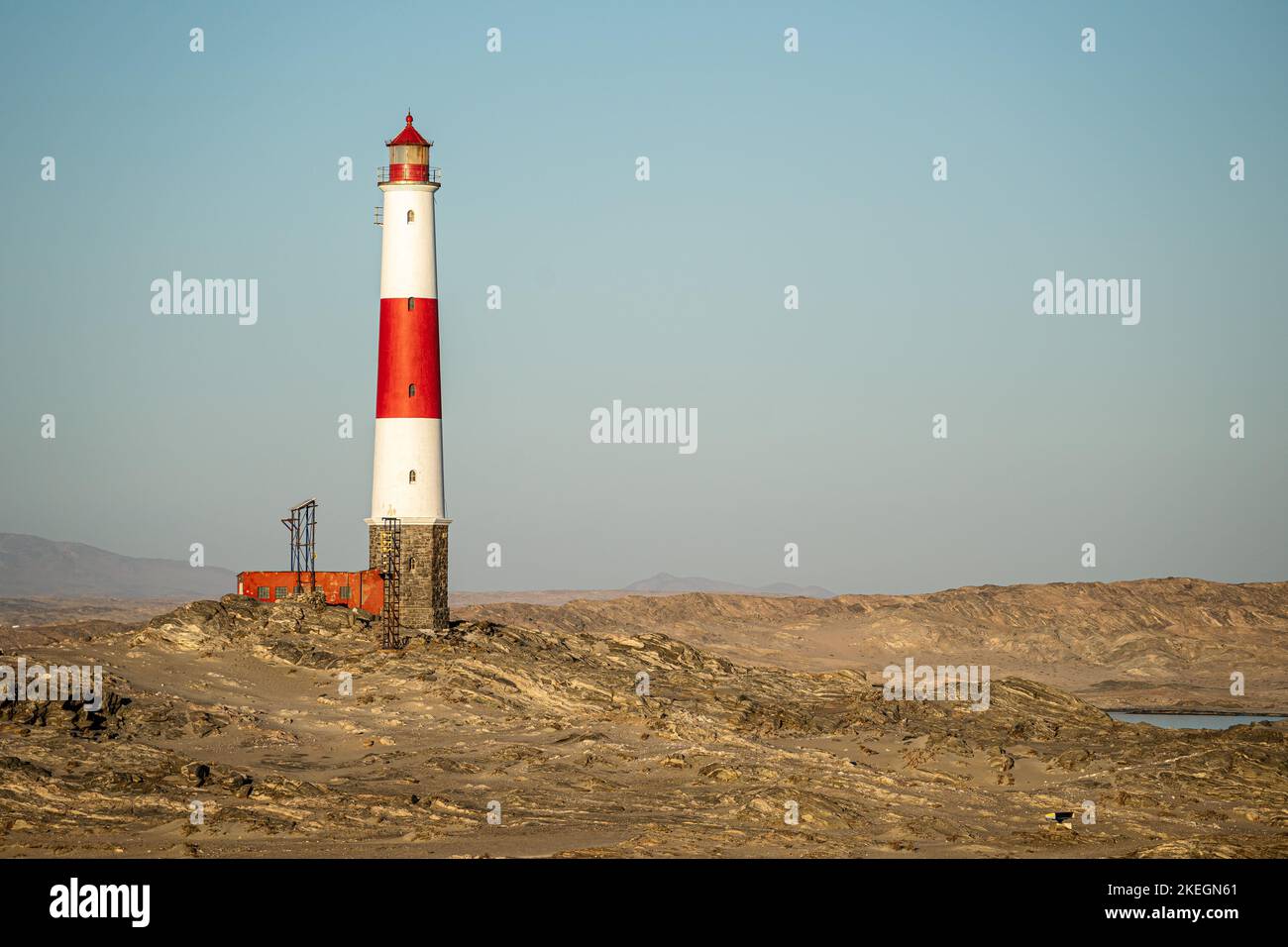 The Diaz Point lighthouse in Luderitz town Namibia against the blue sky ...