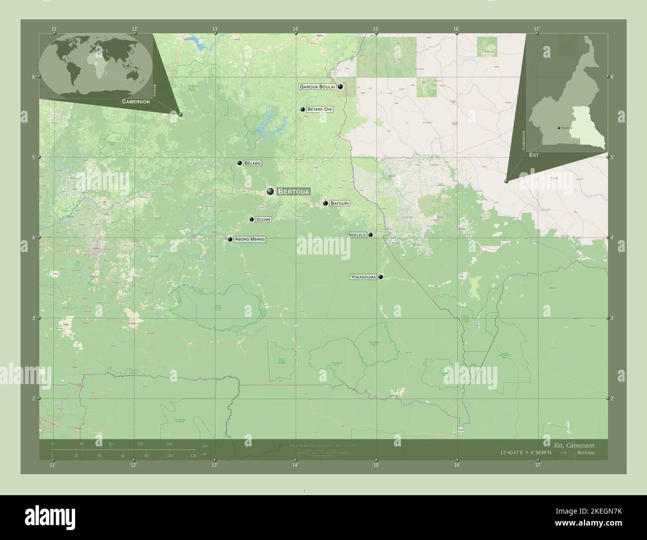 Est, region of Cameroon. Open Street Map. Locations and names of major ...