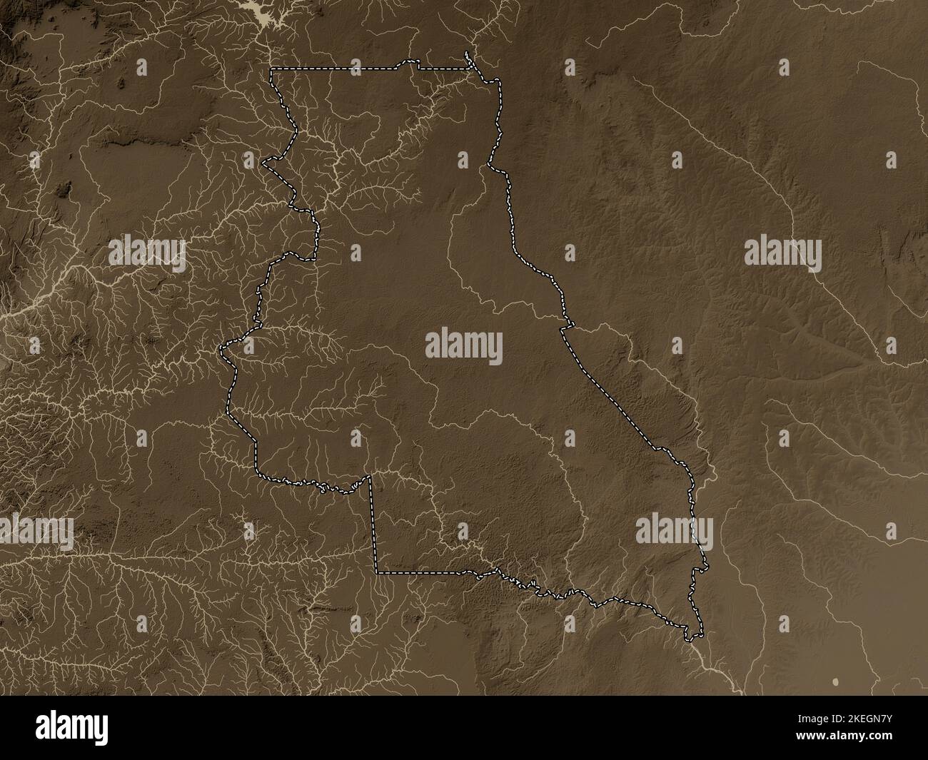 Est, region of Cameroon. Elevation map colored in sepia tones with ...