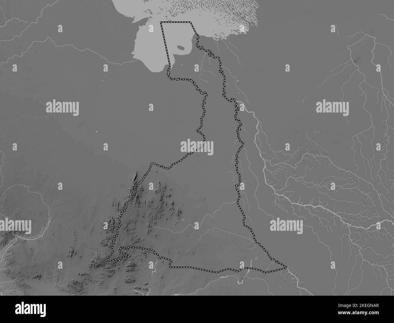 Extreme-Nord, region of Cameroon. Grayscale elevation map with lakes ...