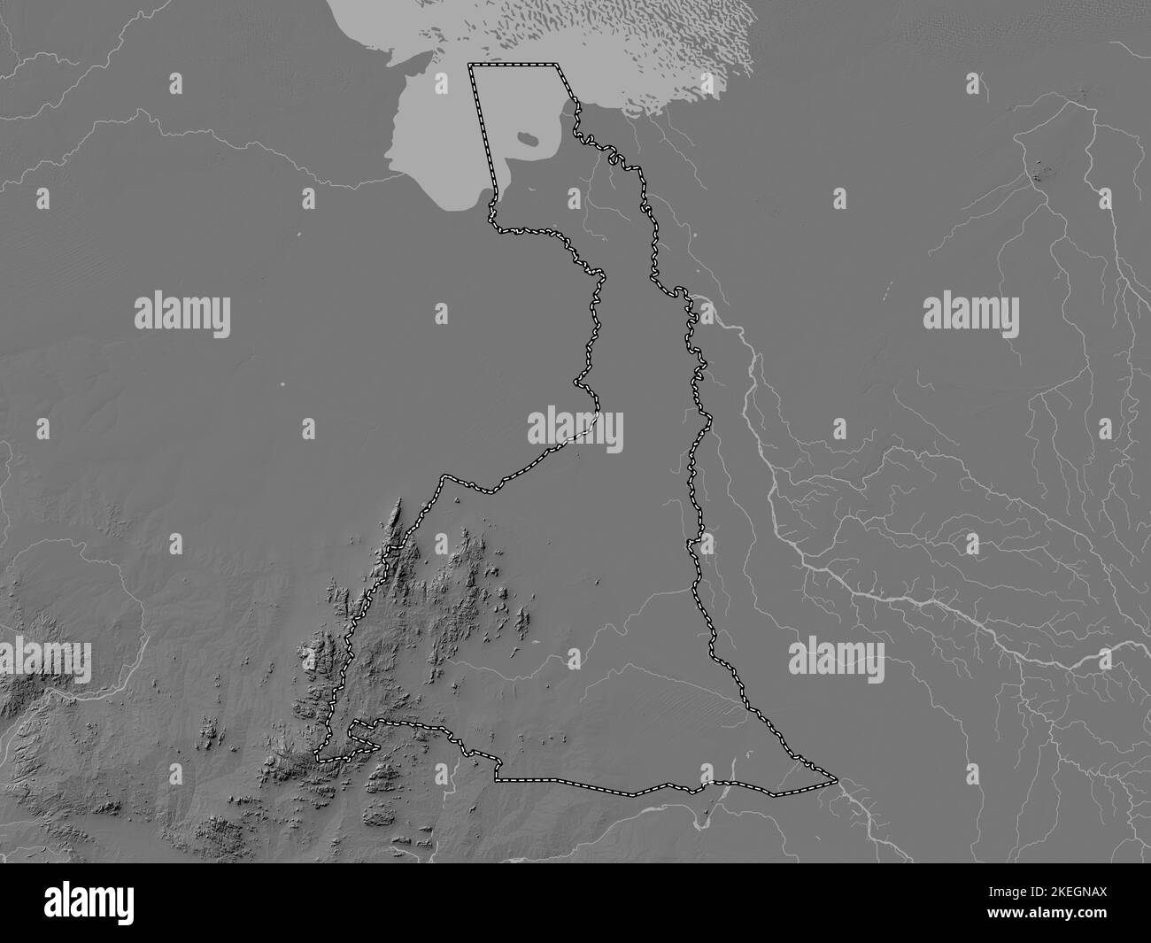 Extreme-Nord, region of Cameroon. Bilevel elevation map with lakes and ...