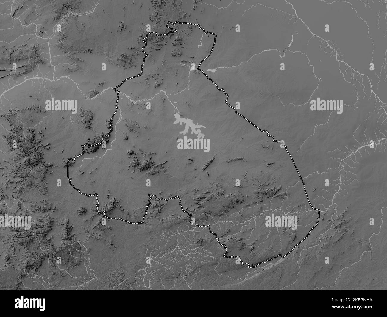 Nord, region of Cameroon. Grayscale elevation map with lakes and rivers ...