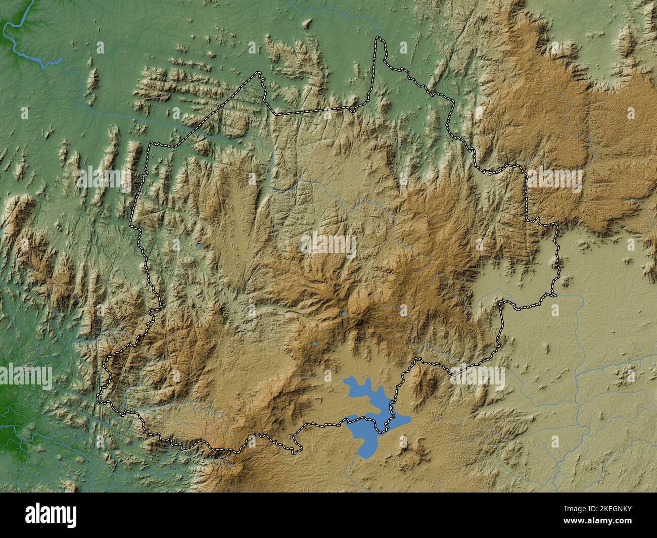 Nord-Ouest, region of Cameroon. Colored elevation map with lakes and ...