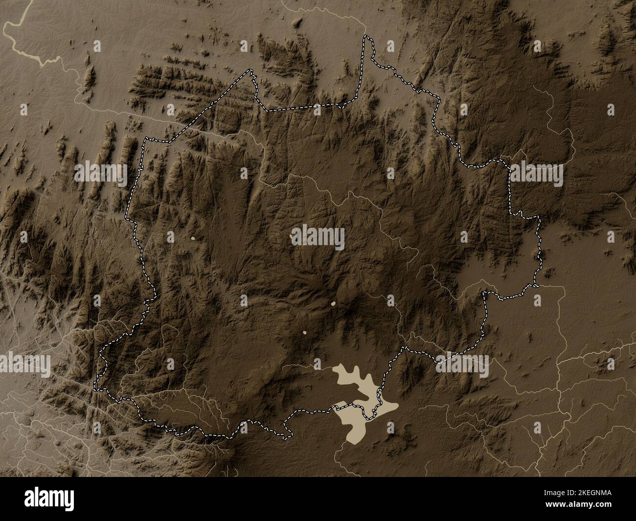 Nord-Ouest, region of Cameroon. Elevation map colored in sepia tones ...