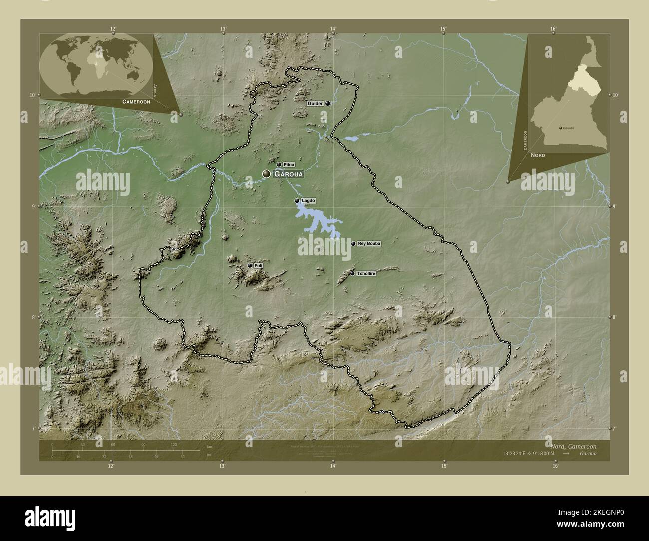 Nord, region of Cameroon. Elevation map colored in wiki style with ...