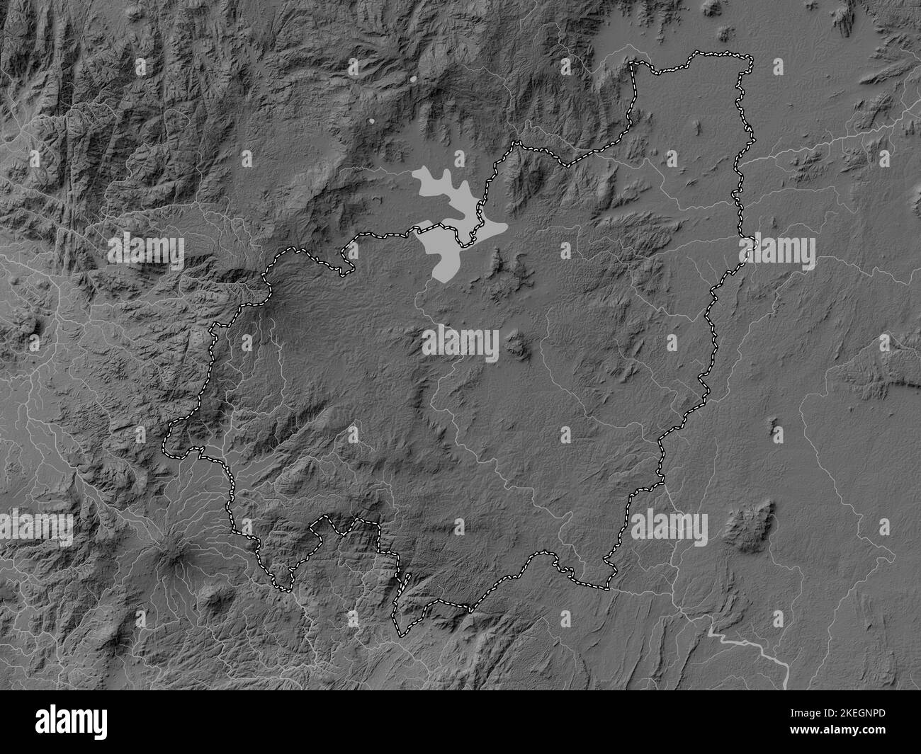 Ouest, region of Cameroon. Grayscale elevation map with lakes and ...