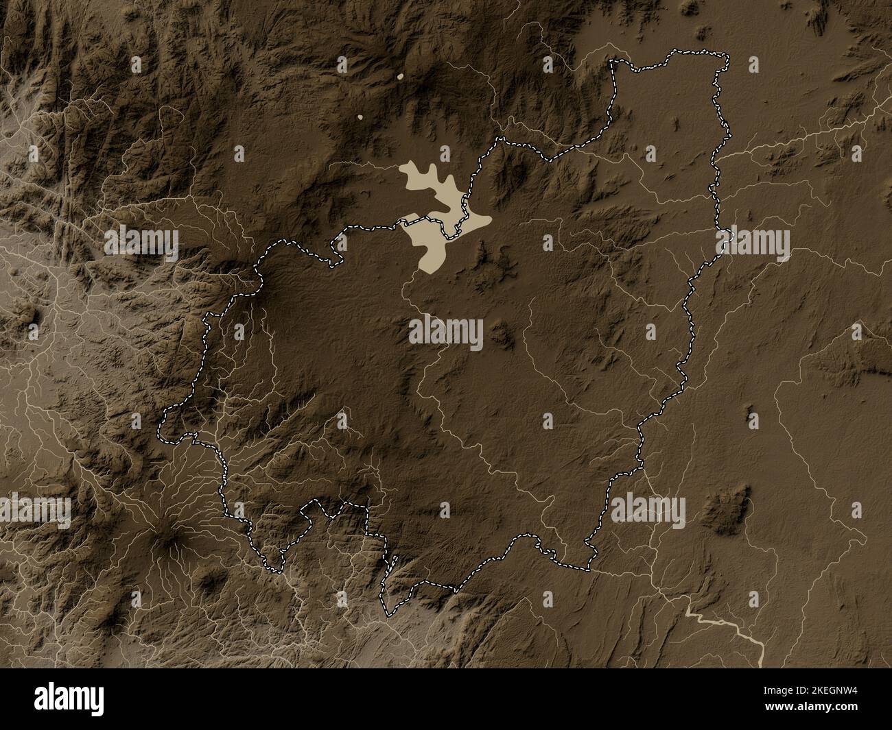 Ouest, region of Cameroon. Elevation map colored in sepia tones with ...