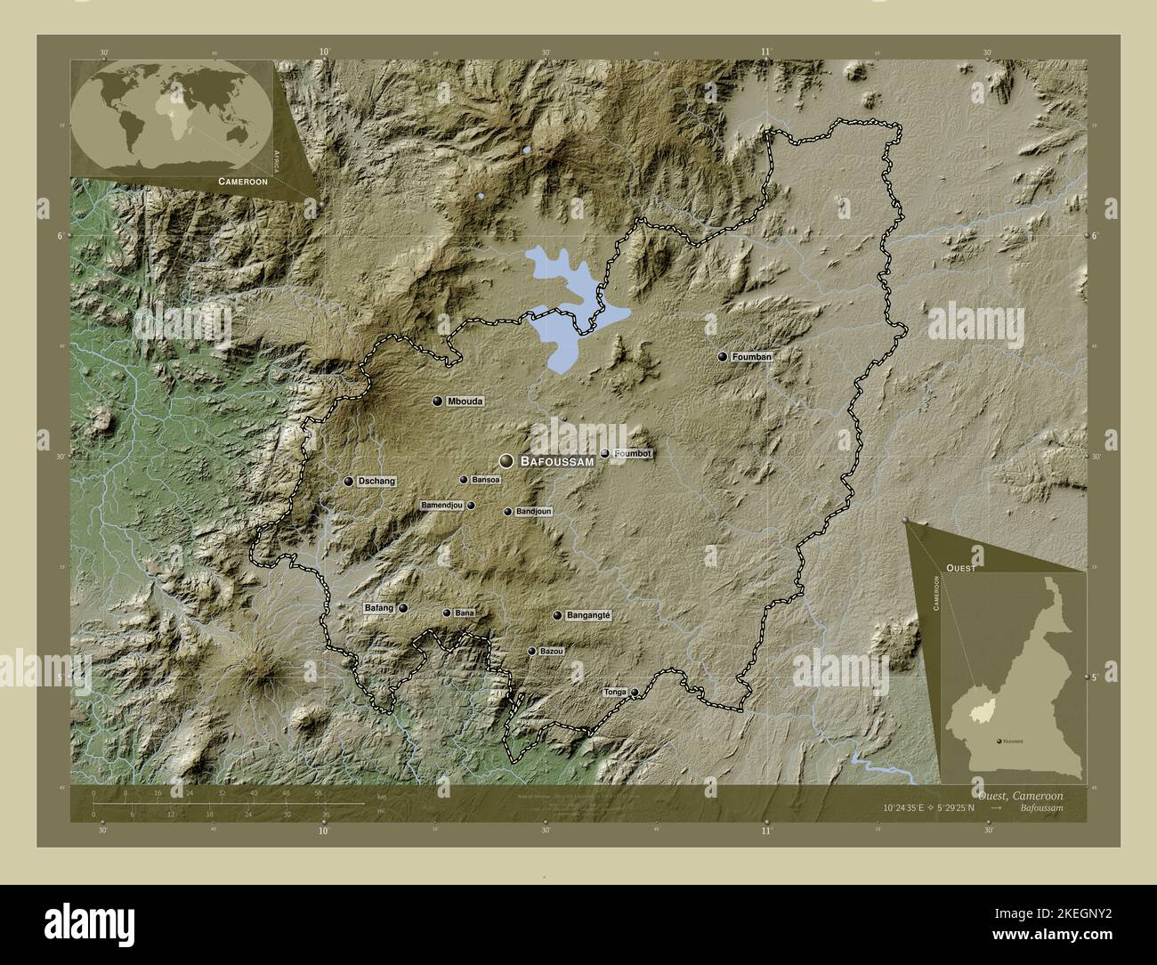 Ouest, region of Cameroon. Elevation map colored in wiki style with ...