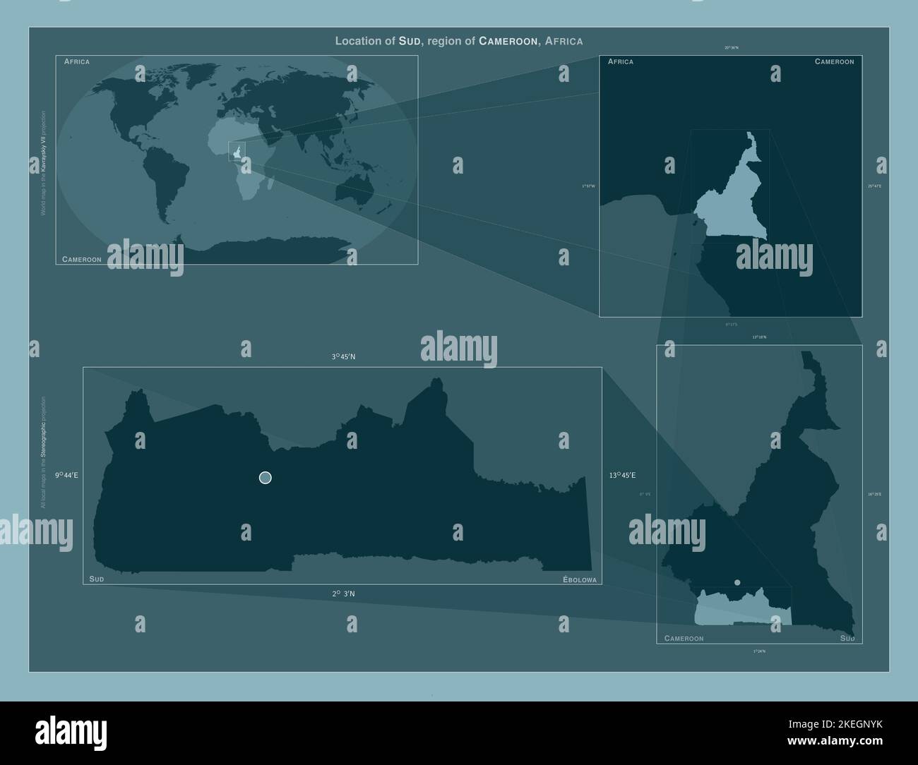 Sud, region of Cameroon. Diagram showing the location of the region on ...