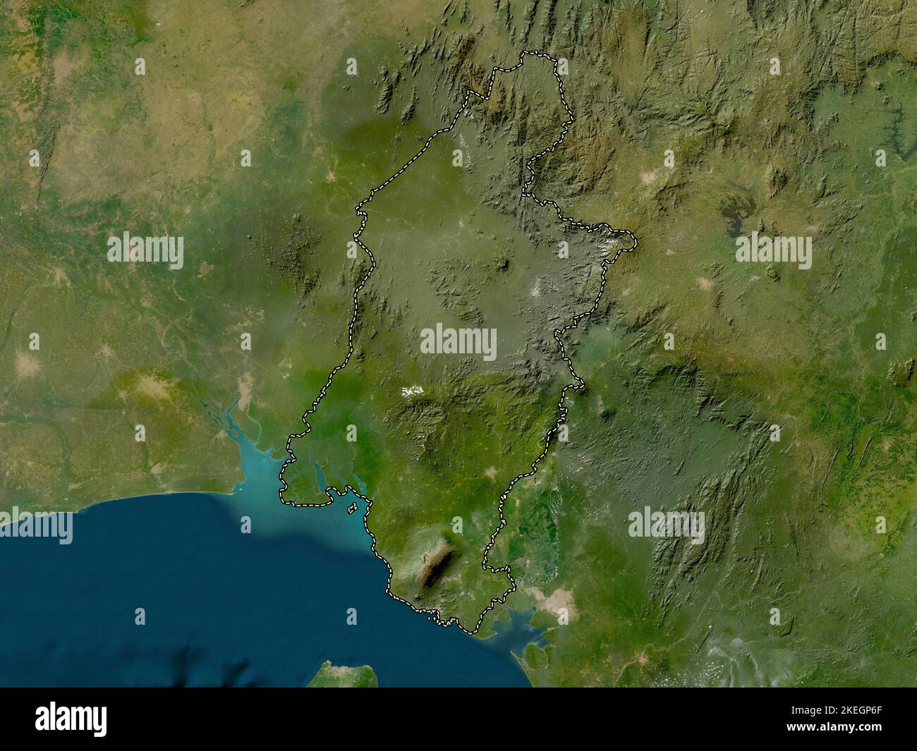 Sud-Ouest, region of Cameroon. Low resolution satellite map Stock Photo ...