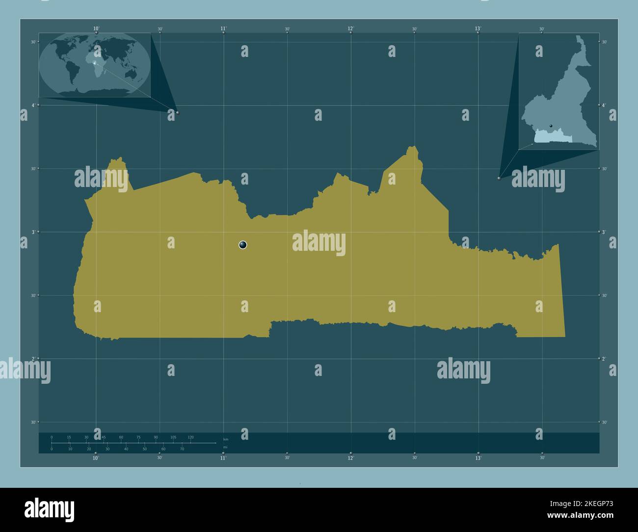 Sud, region of Cameroon. Solid color shape. Corner auxiliary location ...