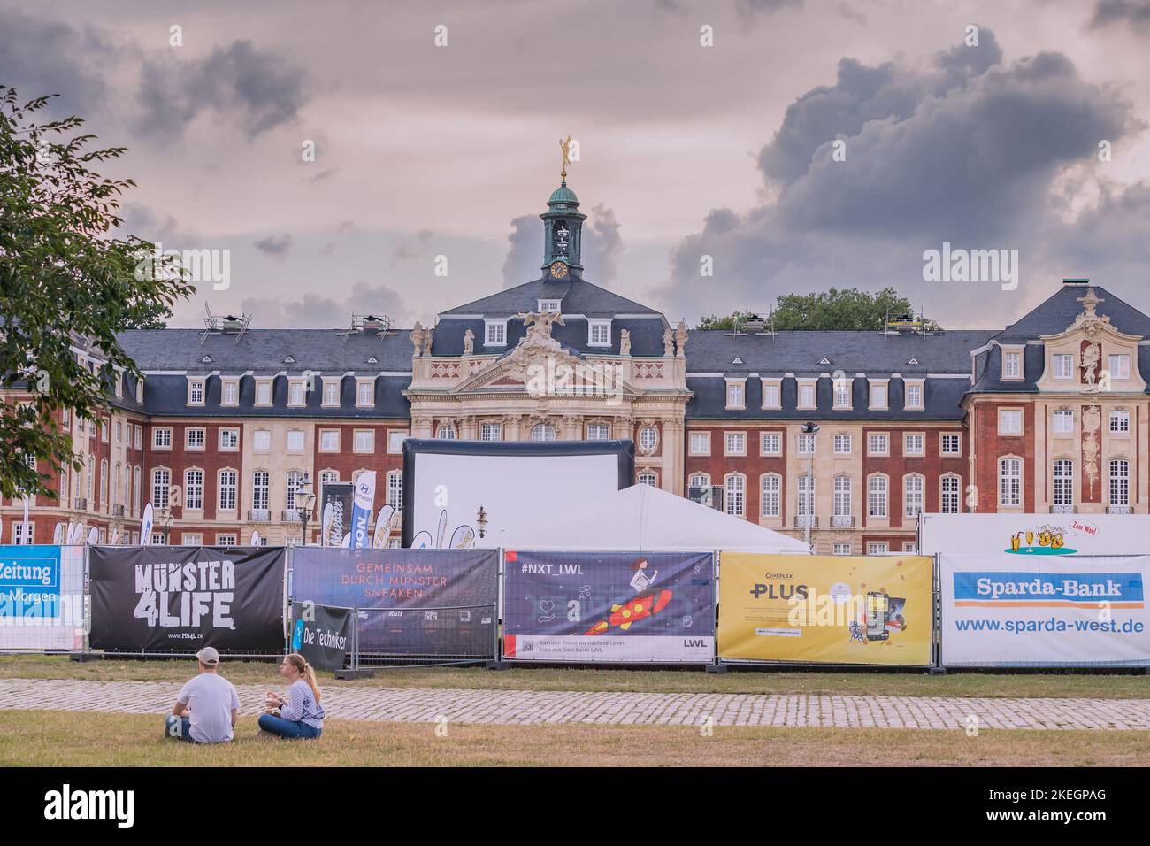 25 July 2022, Munster, Germany: Youth festival advertisement banners at ...