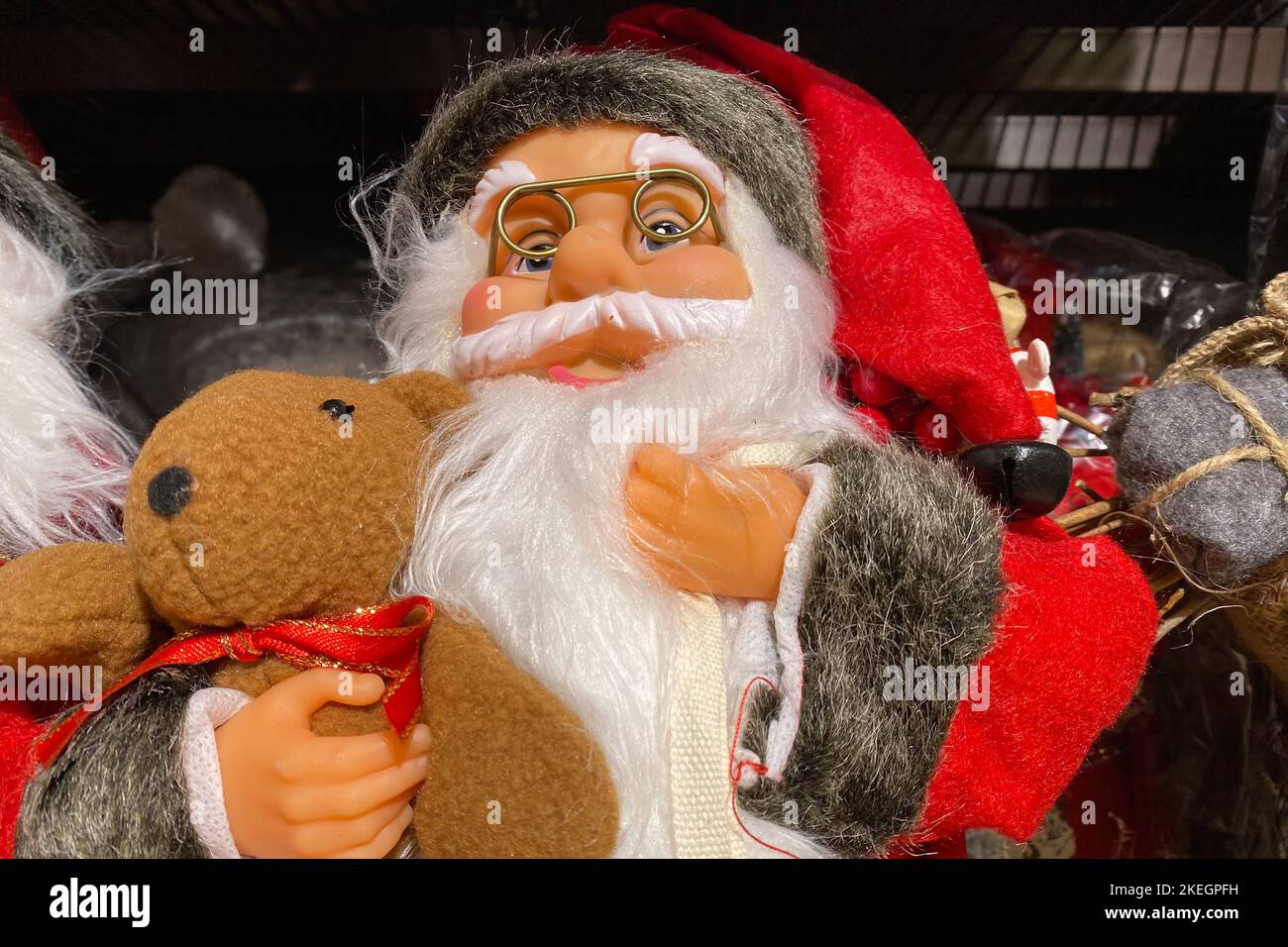 Christmas cheer. Santa Claus and Christmas decorations Stock Photo - Alamy