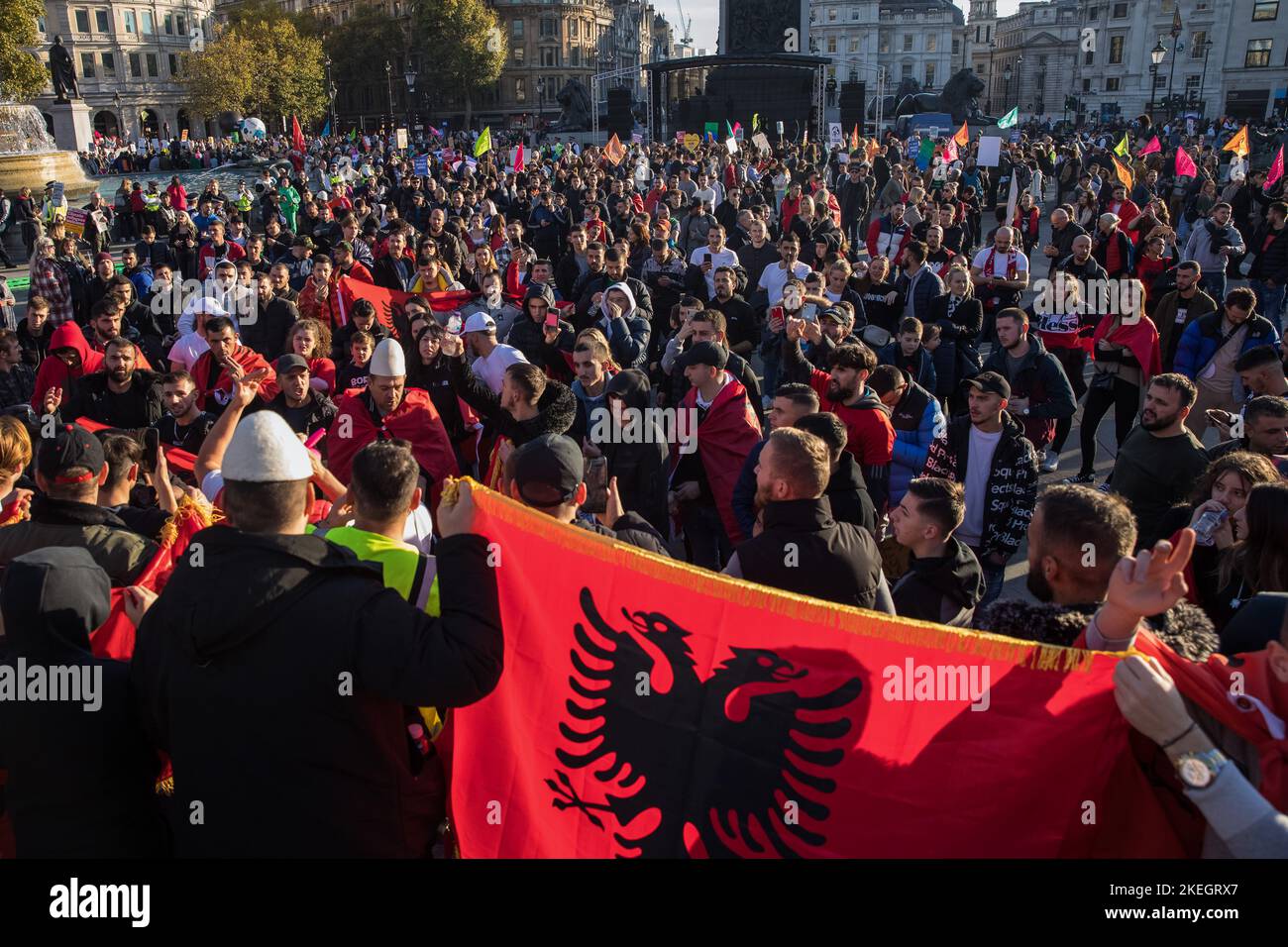 London, UK. 12th November, 2022. Albanians protest in Trafalgar Square ...