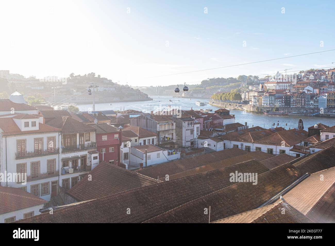 Cable cars on the Douro river crossing Gaia in Porto Stock Photo - Alamy