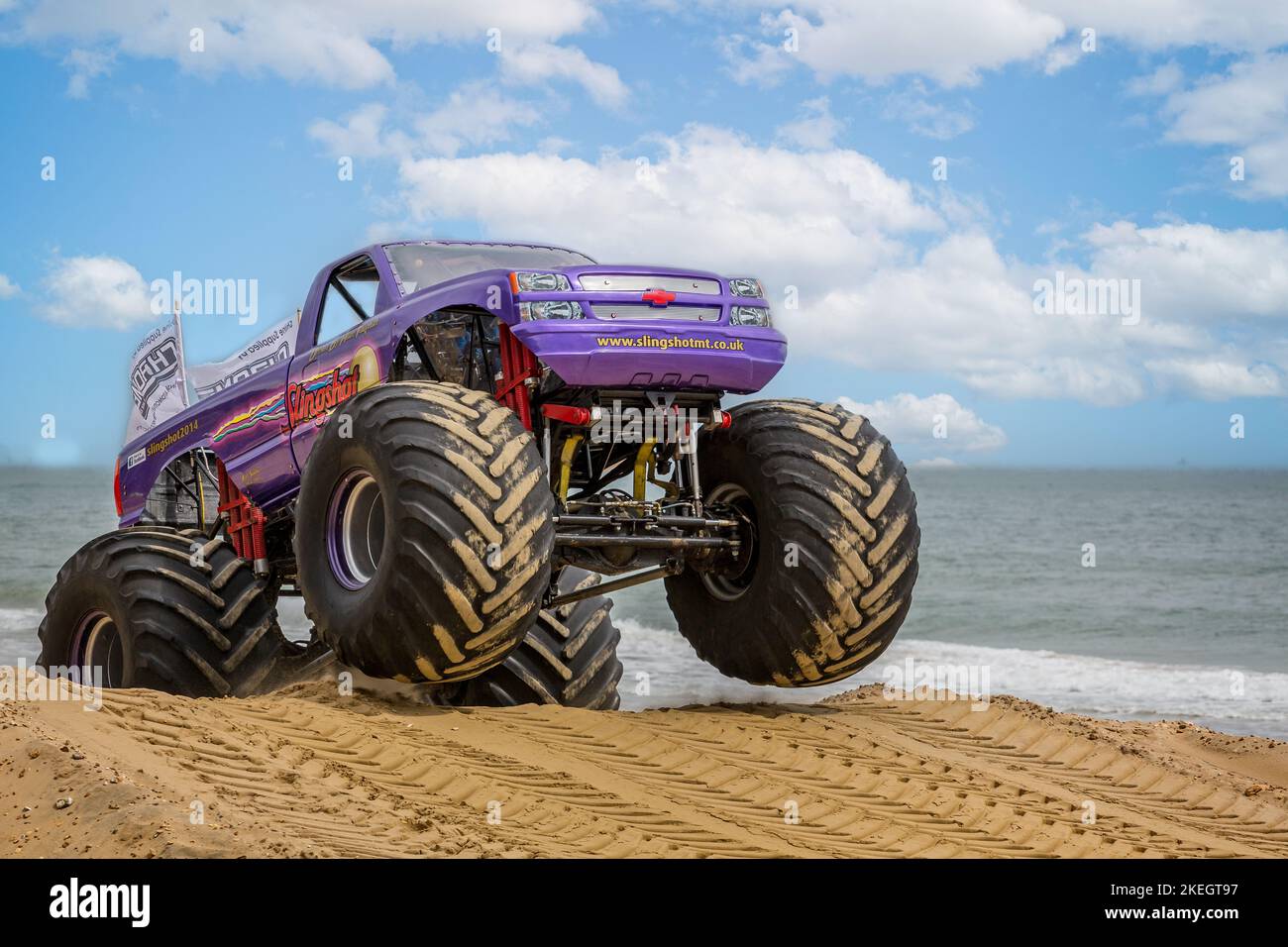 Monster truck airborne at the beach taken at Bournemouth, Dorset, UK on ...