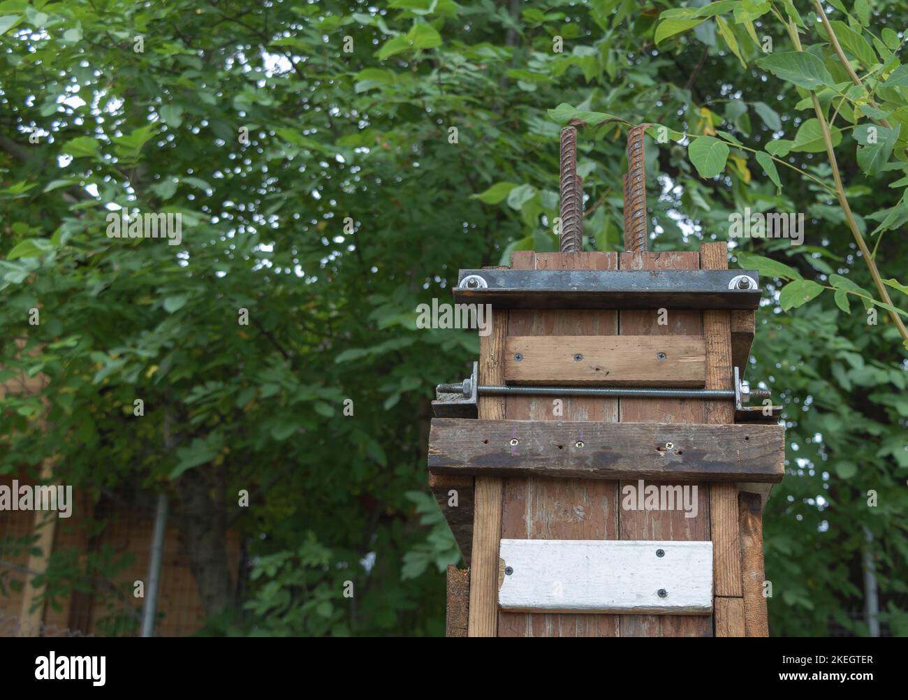 In the process of building the concrete column - wooden formwork is ...