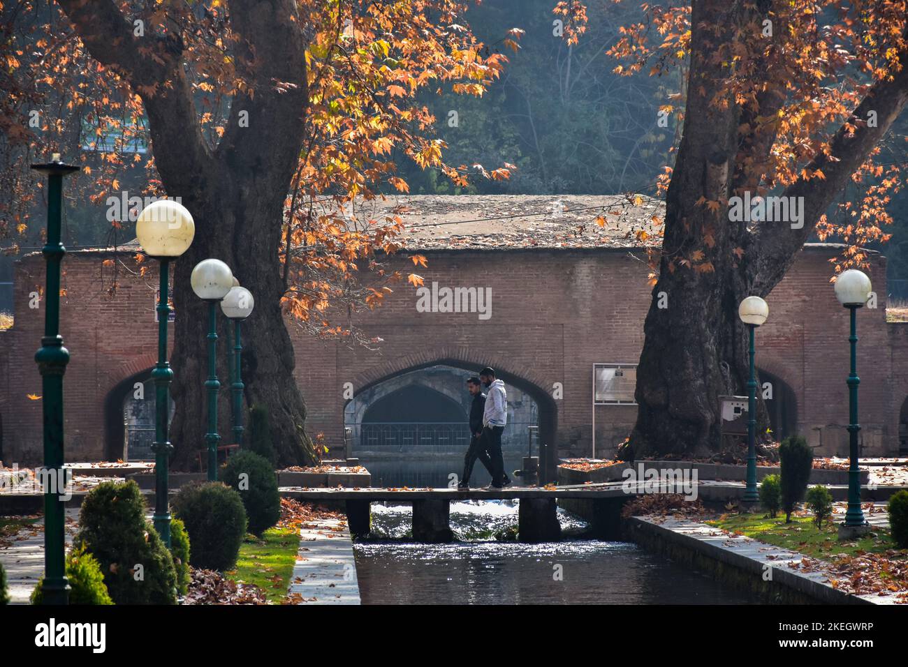 Verinag, Kashmir, India. 12th Nov, 2022. Visitors walk inside the ...