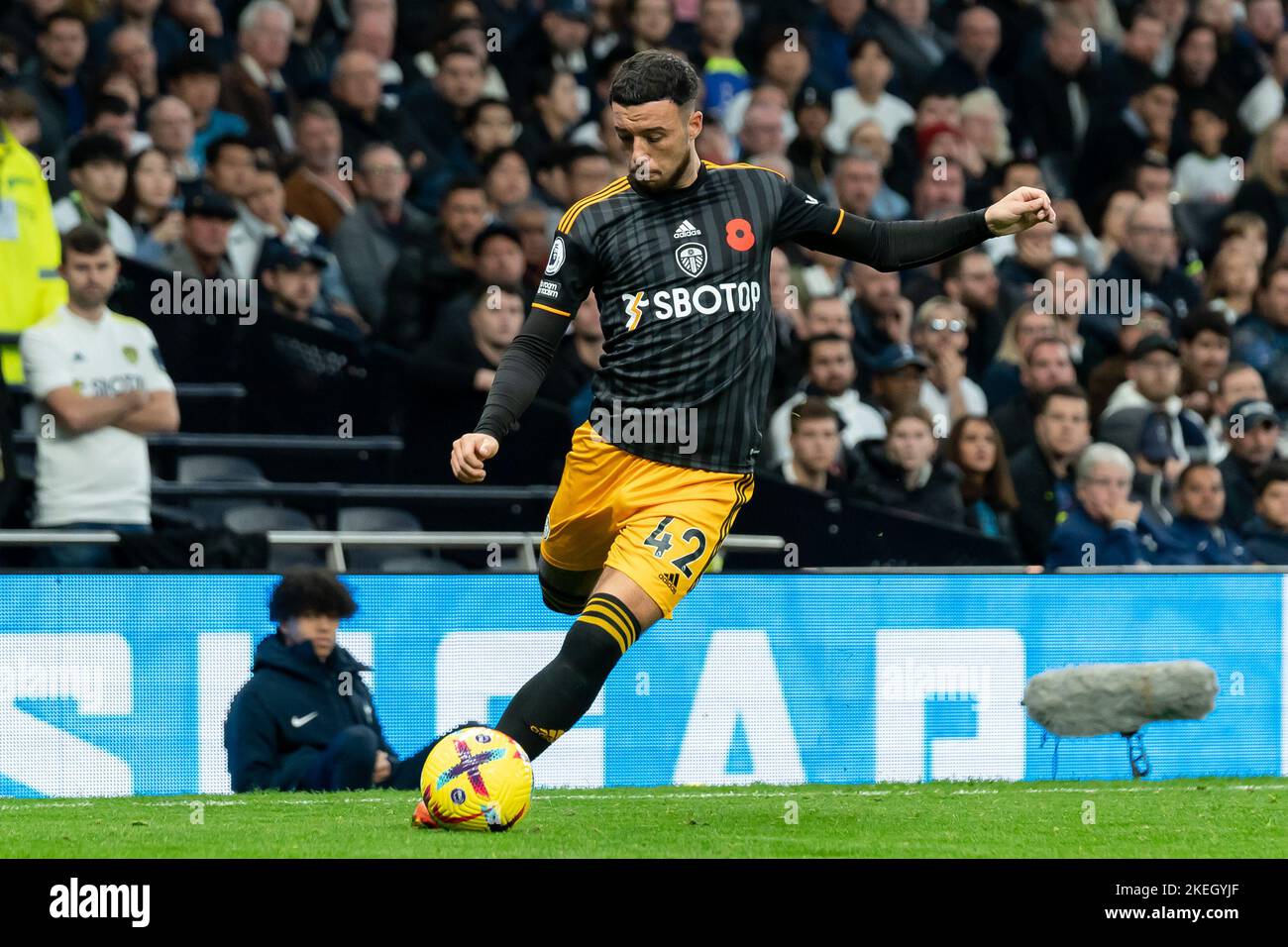 Sam Greenwood #42 of Leeds United during the Premier League match ...