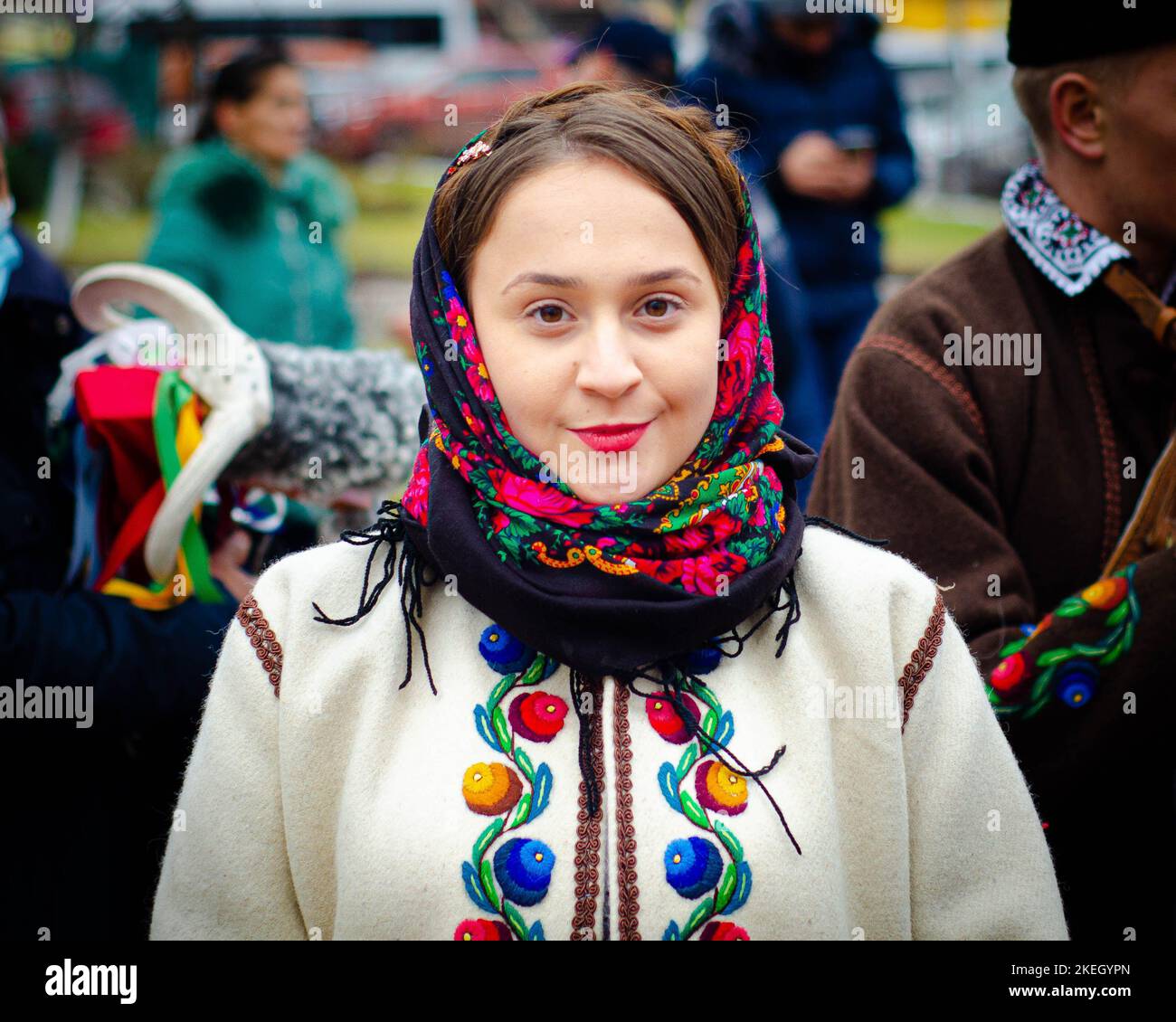 Beautiful smiling girl in traditional Romanian clothes at the annual ...