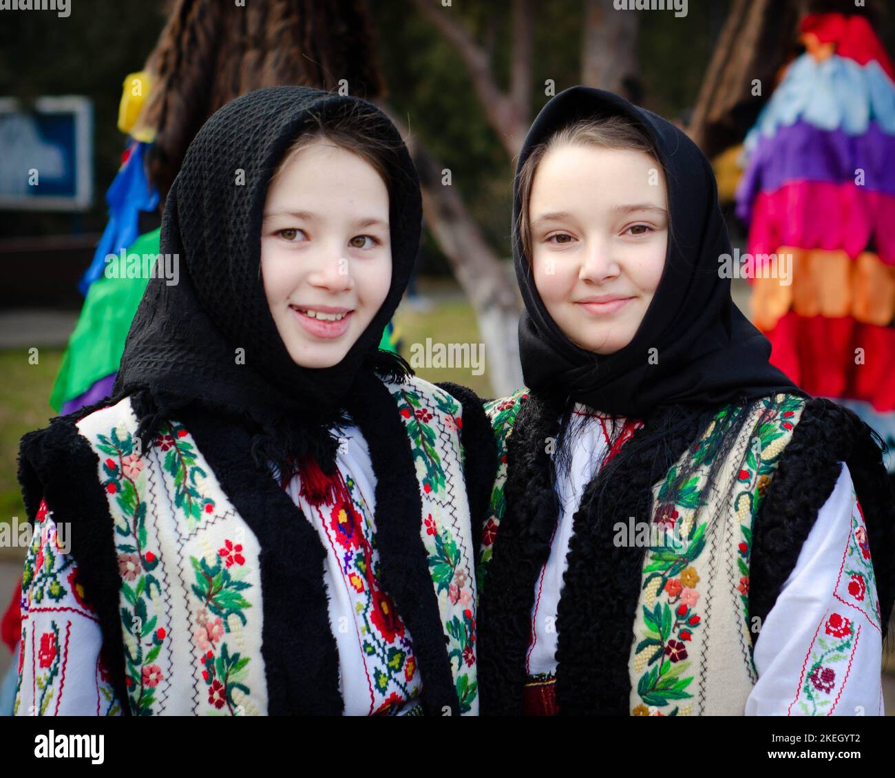 Beautiful smiling girl in traditional Romanian clothes at the annual ...