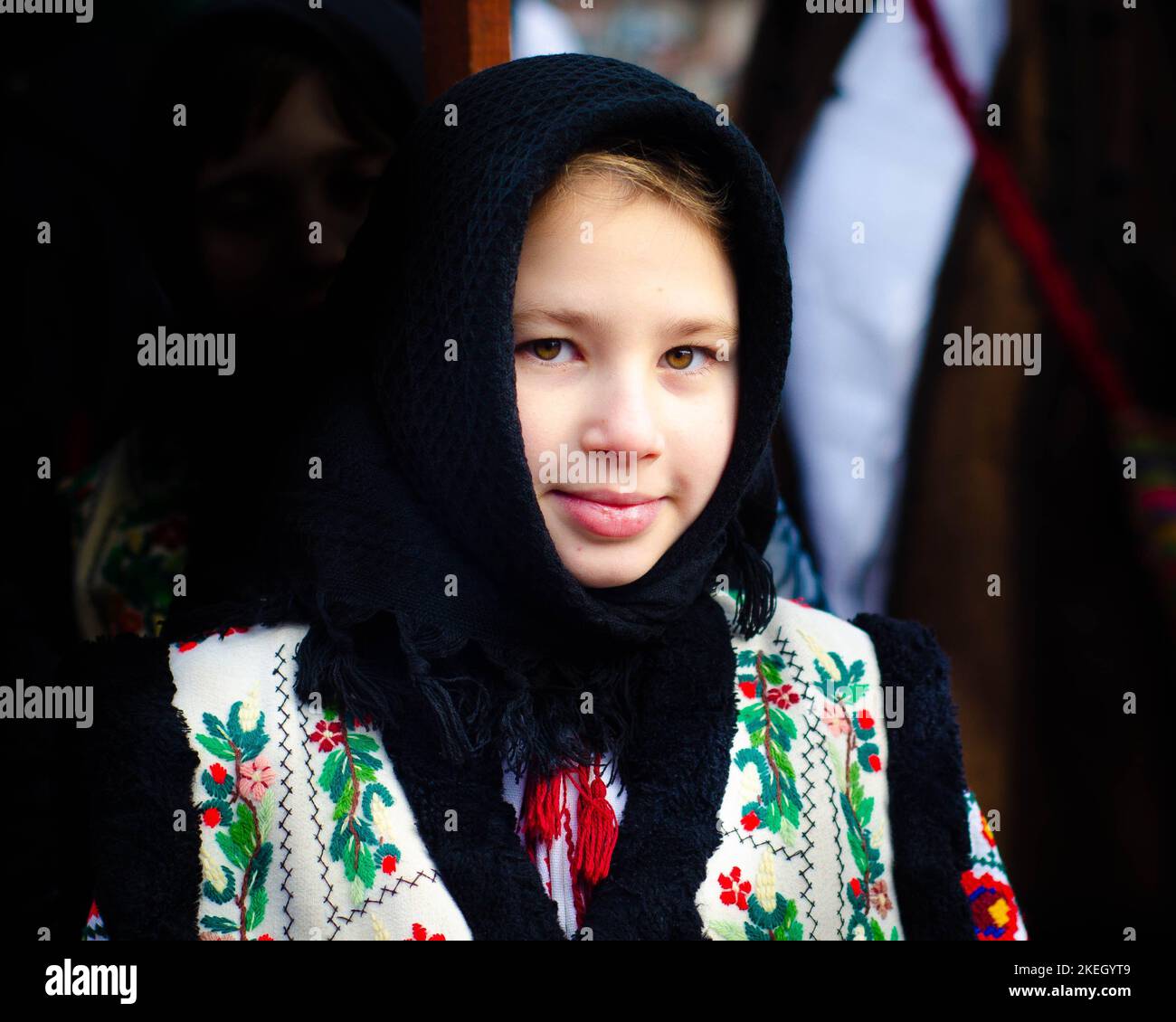 Beautiful smiling girl in traditional Romanian clothes at the annual ...