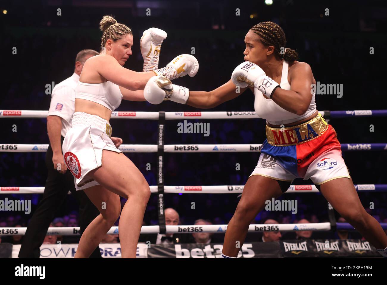 Natasha Jones (right) in action against Marie-Eve Dicaire in the IBF ...