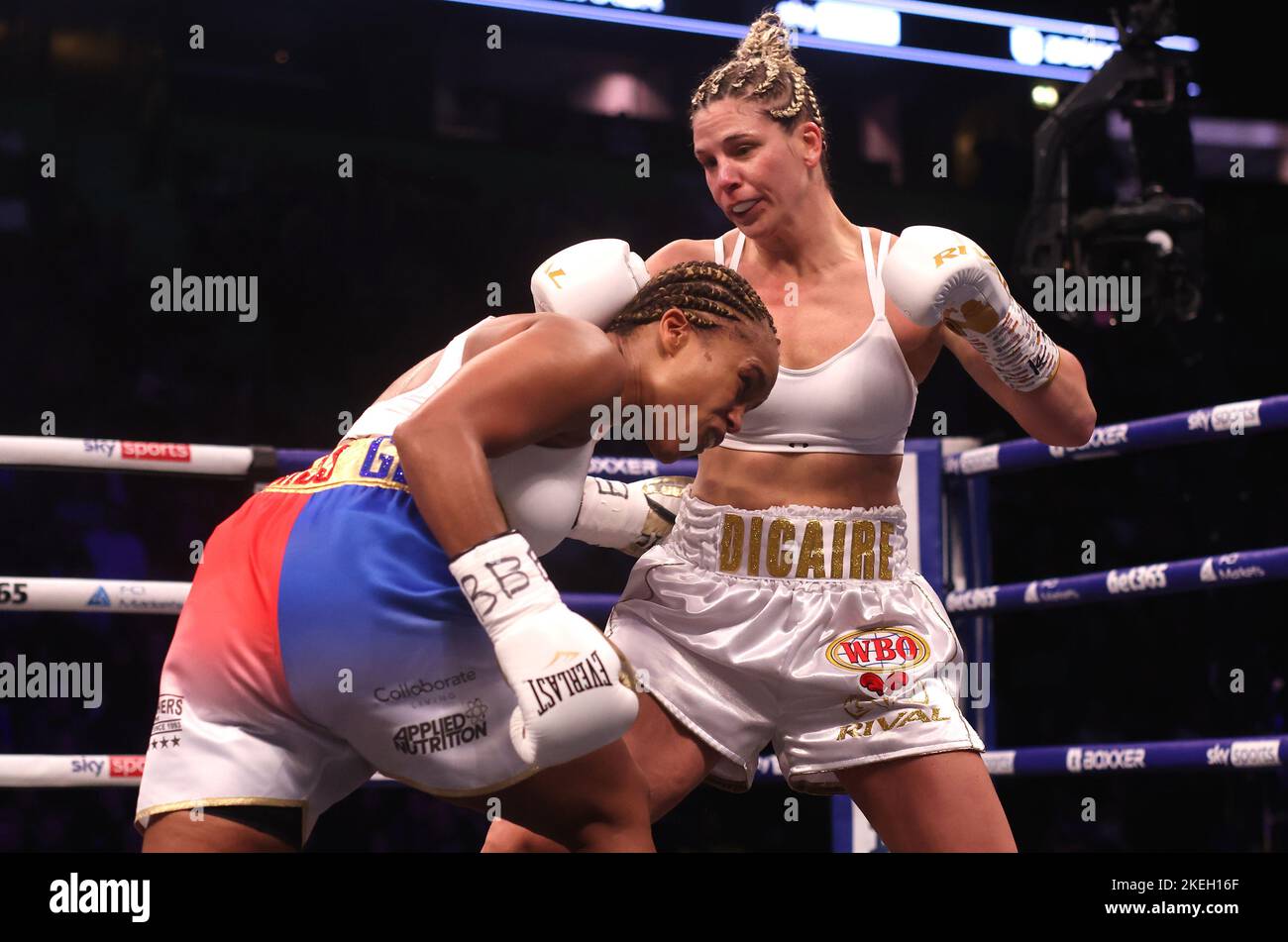 Natasha Jones (left) in action against Marie-Eve Dicaire in the IBF ...