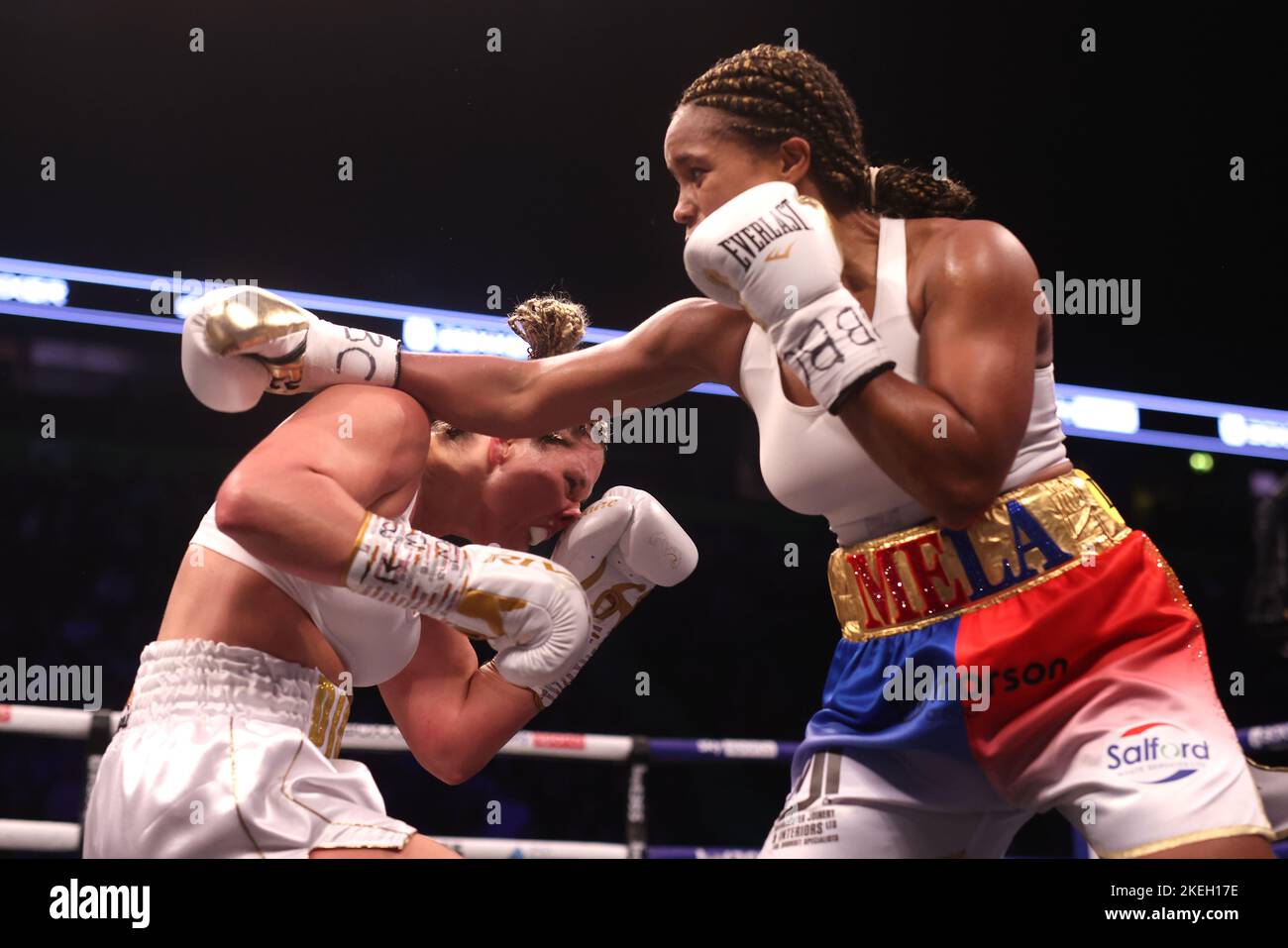 Natasha Jones (right) in action against Marie-Eve Dicaire in the IBF ...