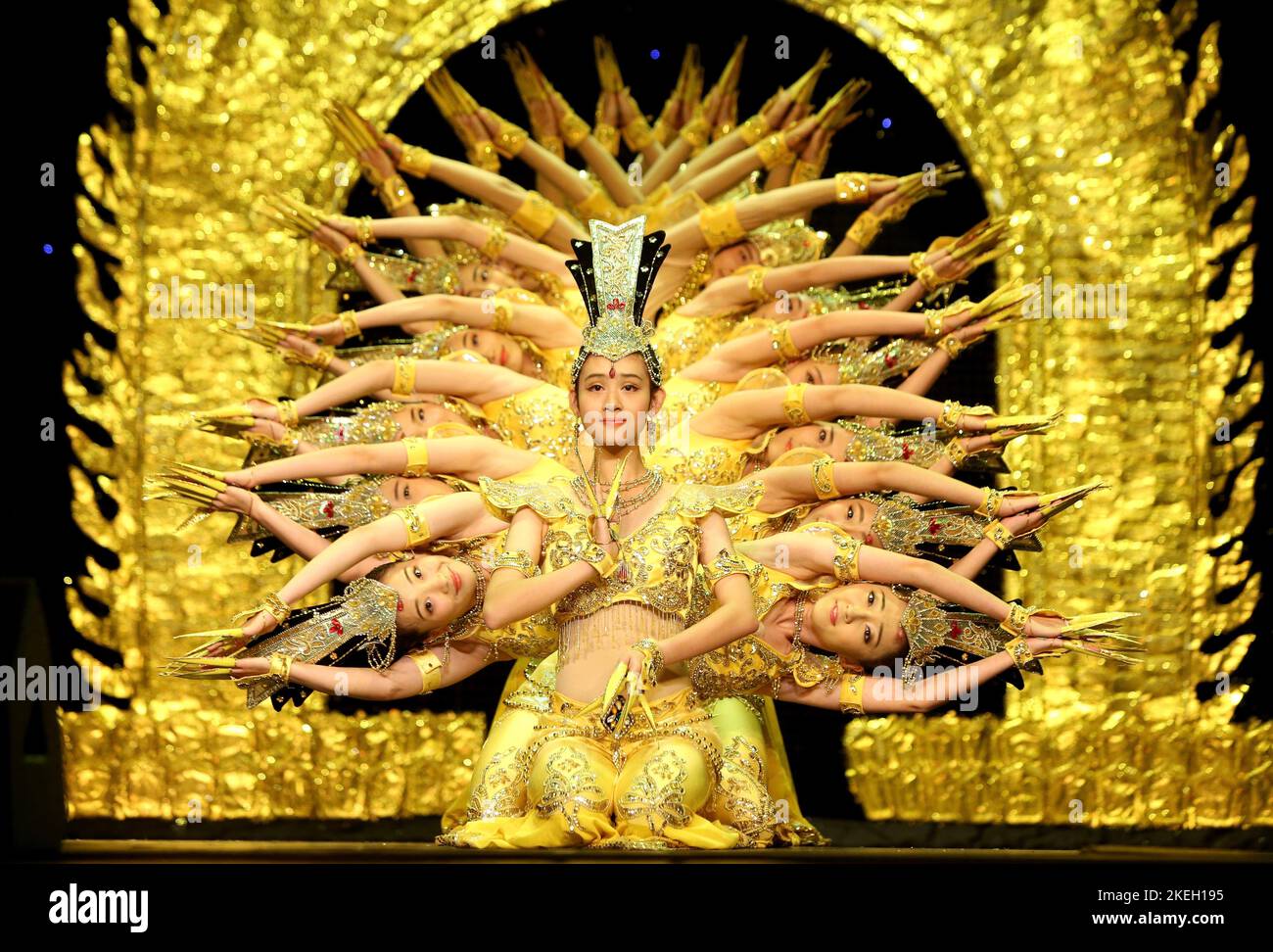 A Chinese dance group performing the Thousand-hand Bodhisattva dance, a ...