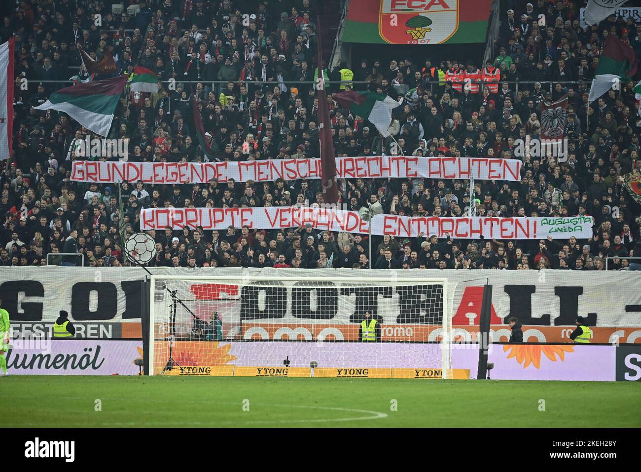 Fans, football fans show slogans, banners, banners for a boycott of the ...