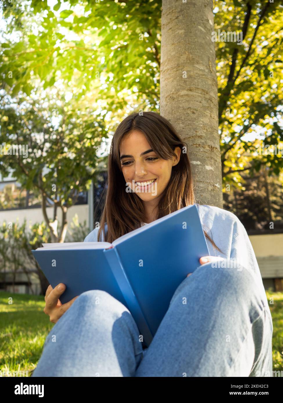 Woman reading under tree hi-res stock photography and images - Alamy