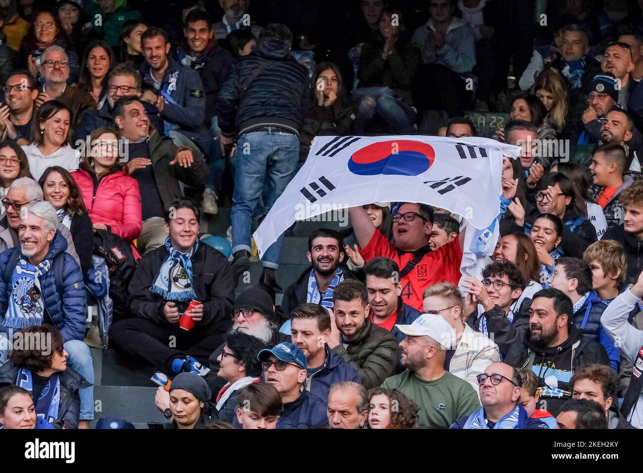 Napoli supporters with the Korean flag in honour of Kim Min Jae during ...