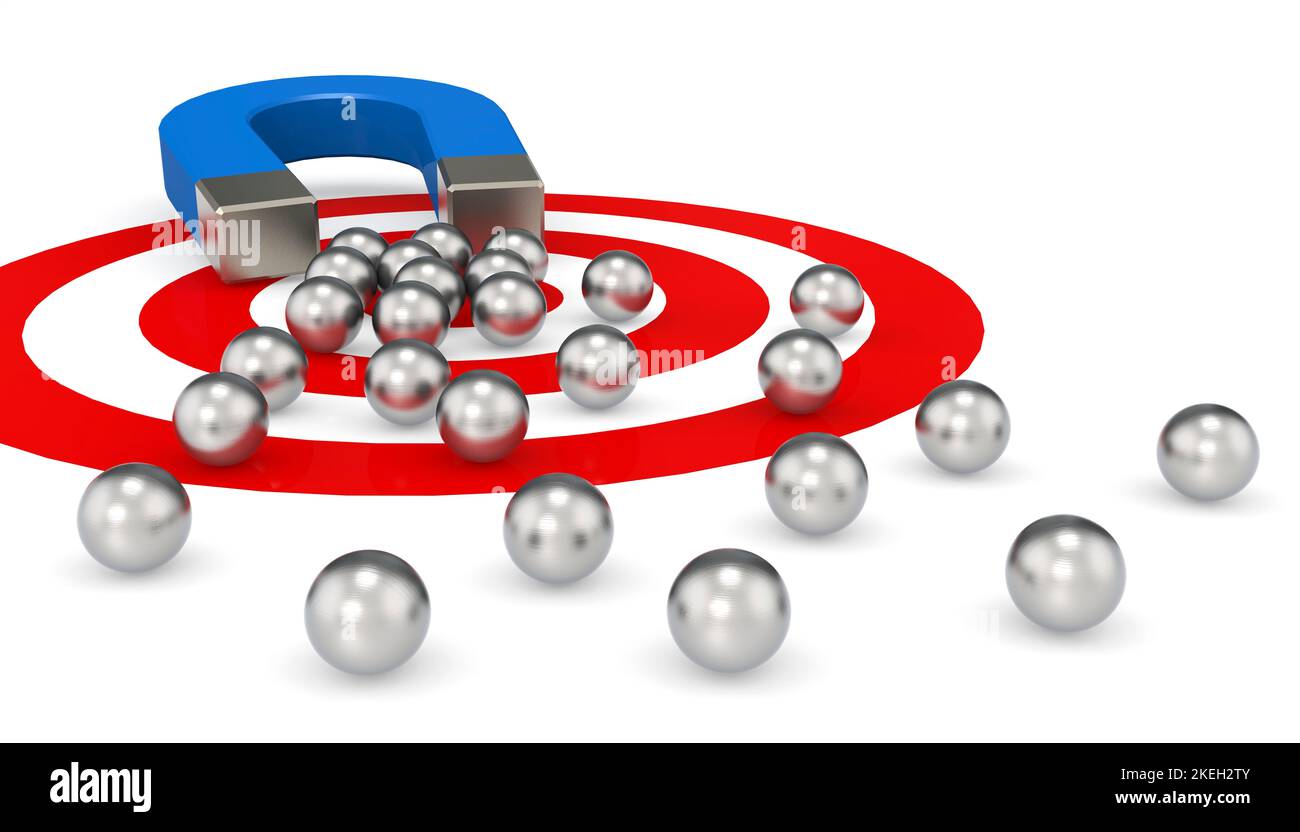 Magnet attracts red metal balls isolated, 3d rendering Stock Photo - Alamy