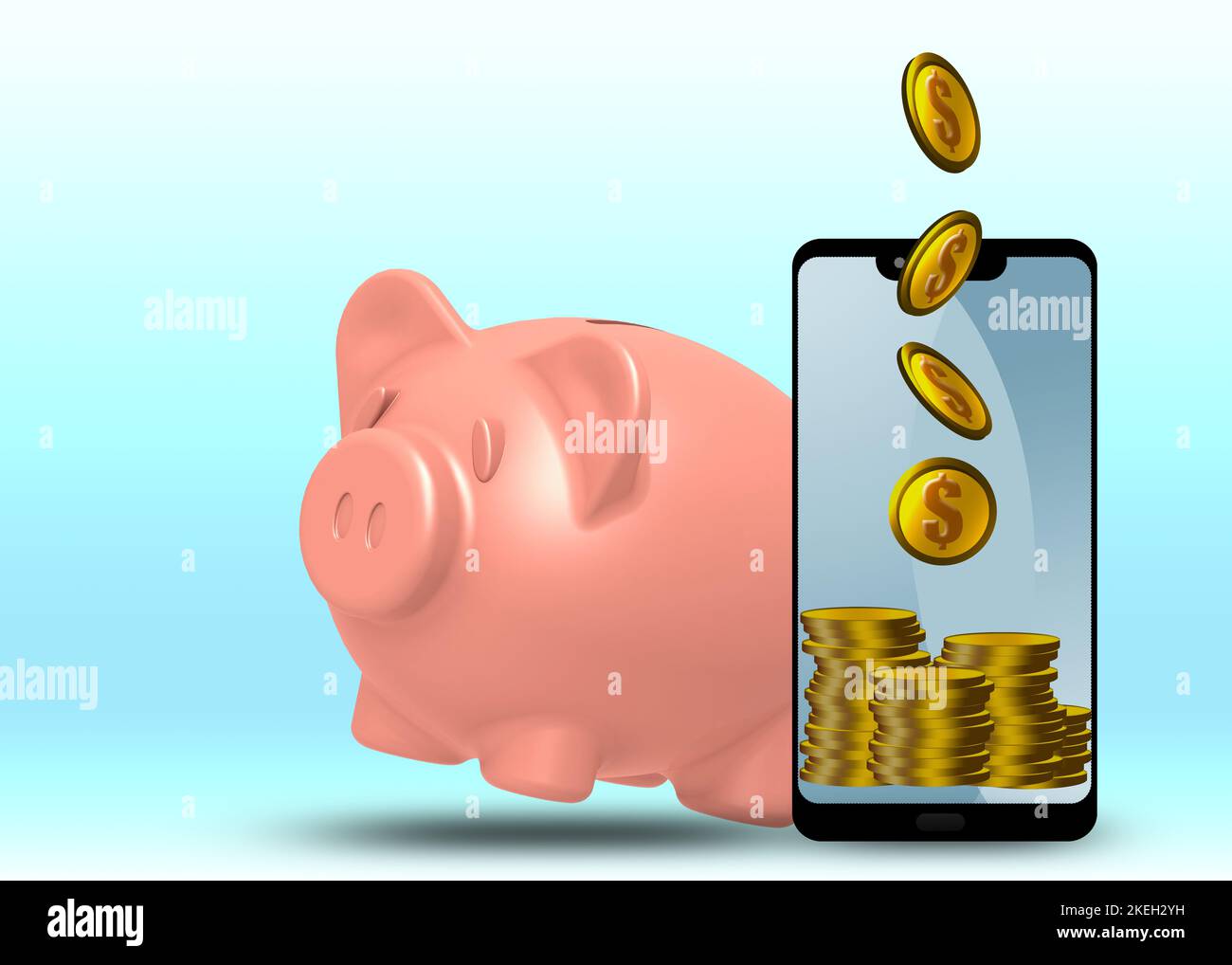 Saving online and blank space on phone for saving or deposit in piggy ...