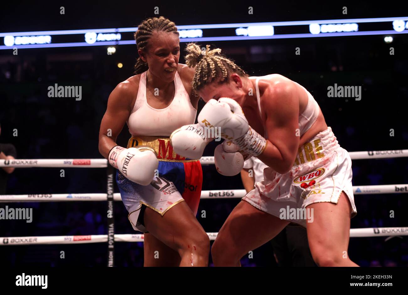Natasha Jones (left) in action against Marie-Eve Dicaire in the IBF ...