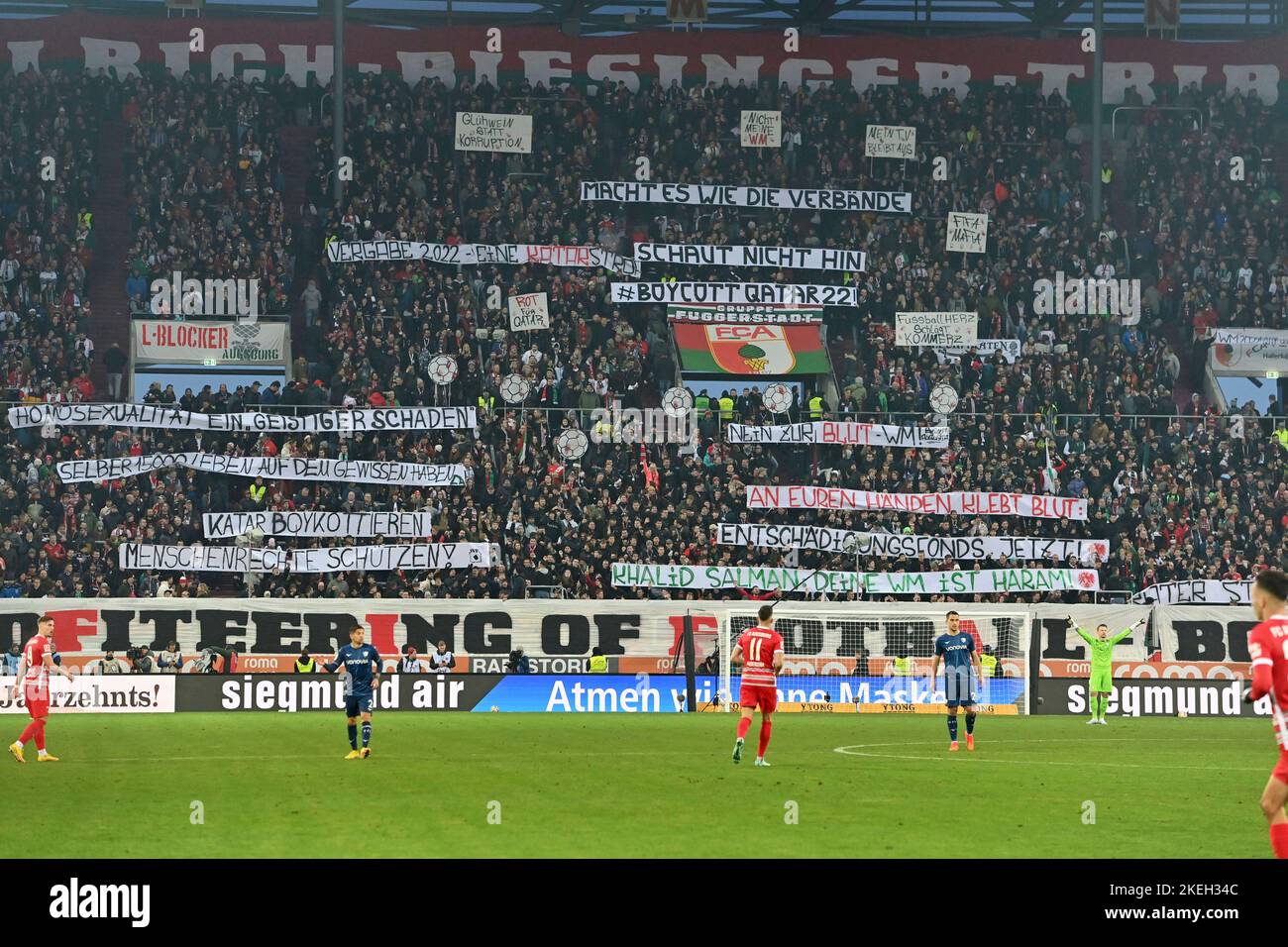 Fans, football fans show banners, banners for a boycott of the FIFA ...