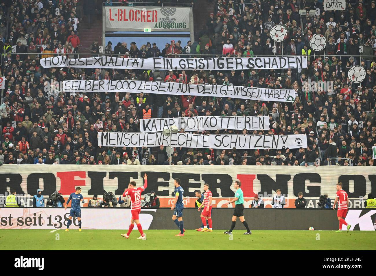Fans, football fans show banners, banners for a boycott of the FIFA ...