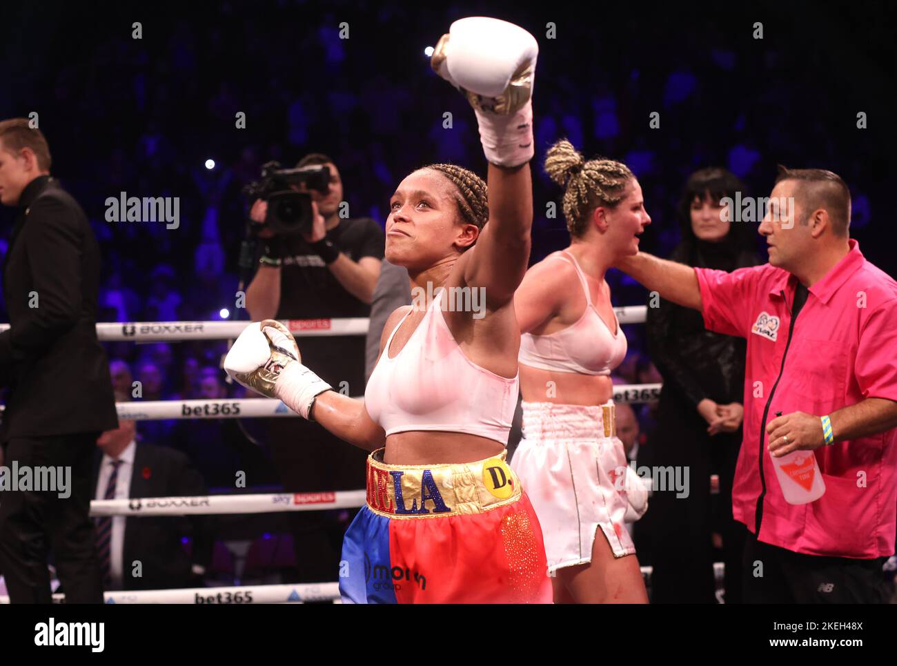 Natasha Jones celebrates victory against Marie-Eve Dicaire in the IBF ...