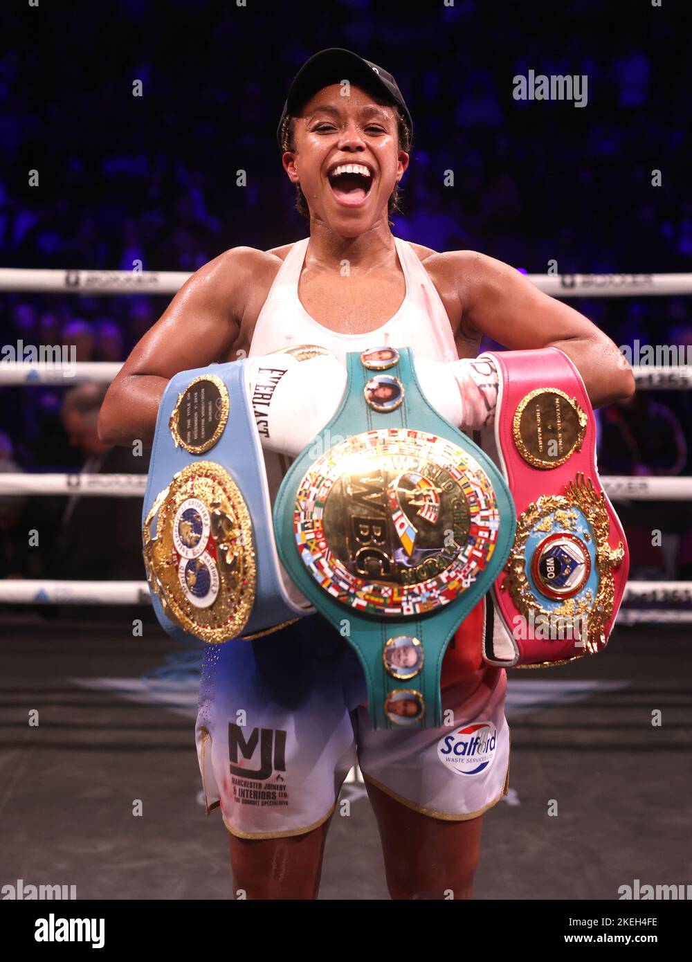 Natasha Jones celebrates victory against Marie-Eve Dicaire in the IBF ...