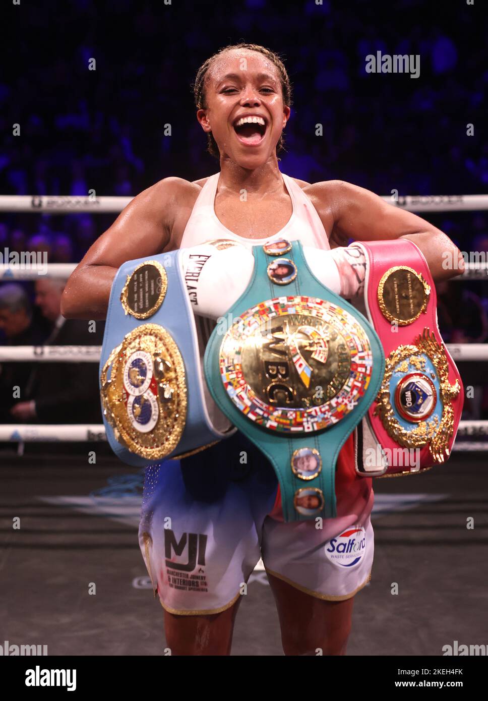 Natasha Jones celebrates victory against Marie-Eve Dicaire in the IBF ...