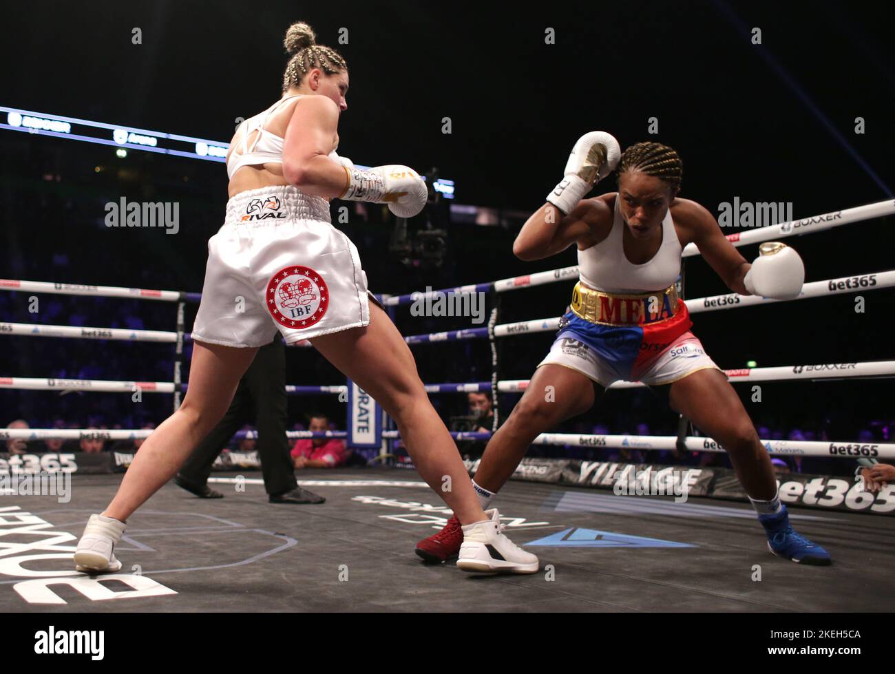 Natasha Jones (right) in action against Marie-Eve Dicaire in the IBF ...