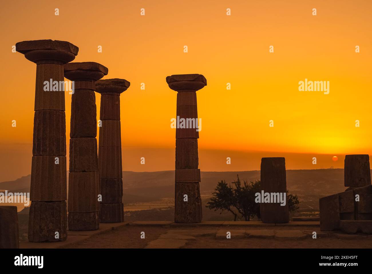 Temple of Athena in Assos Ancient City. Sunset sky. Behramkale ...
