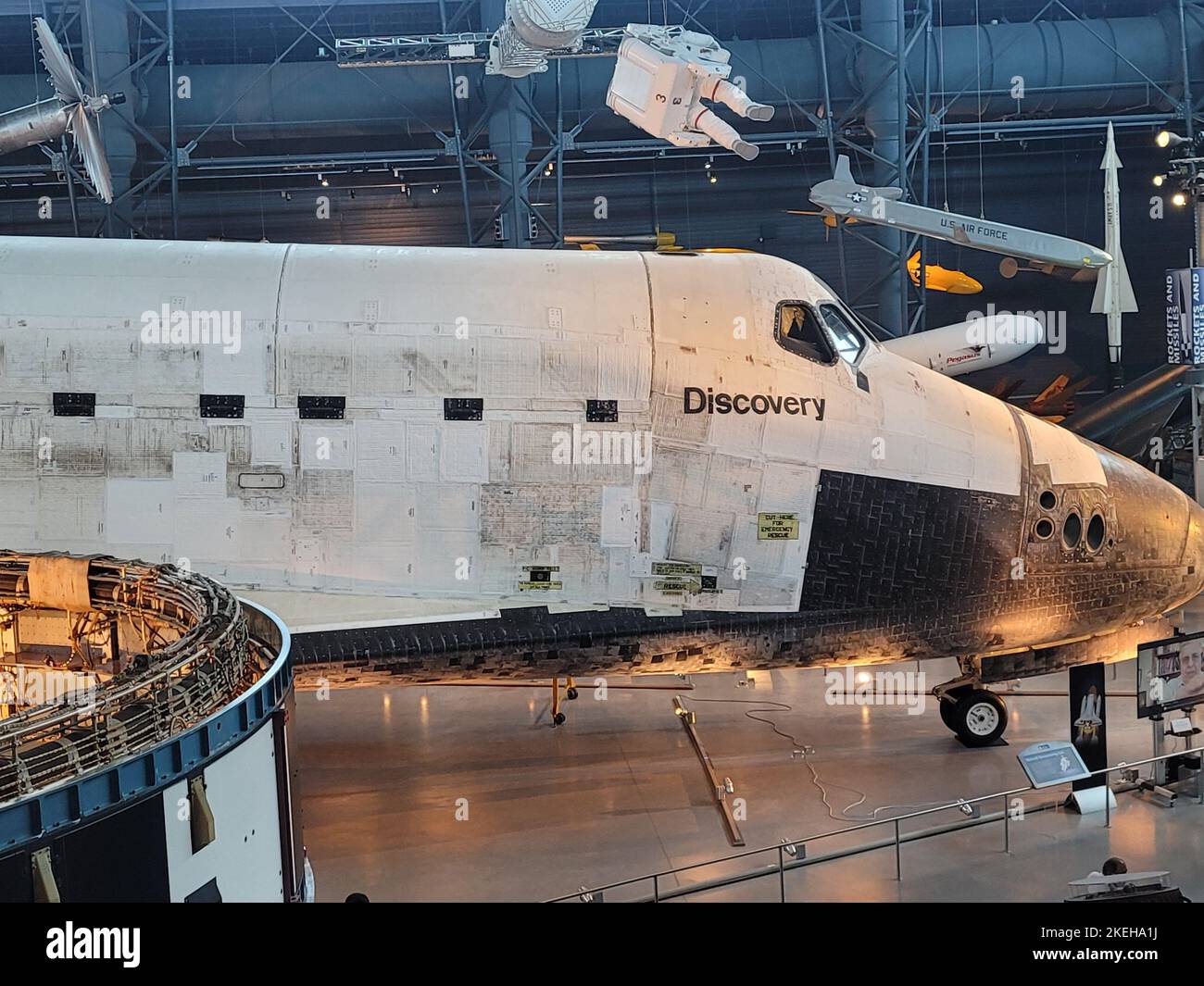 Side view of the Space shuttle Discovery in the National Air and Space Museum in Chantilly ...