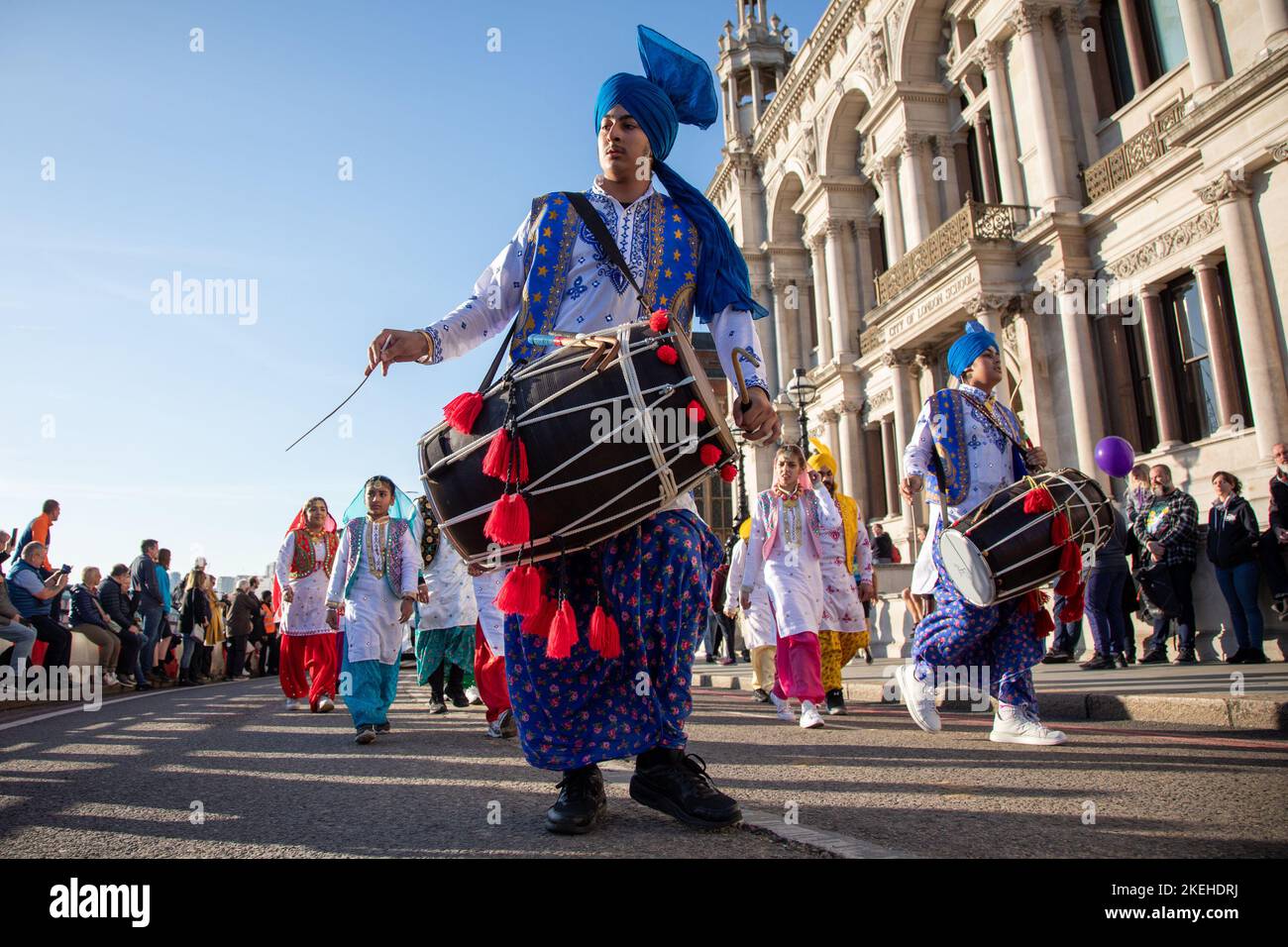 London, UK. 12th November 2022. A dhol player at the Lord Mayor's Show ...